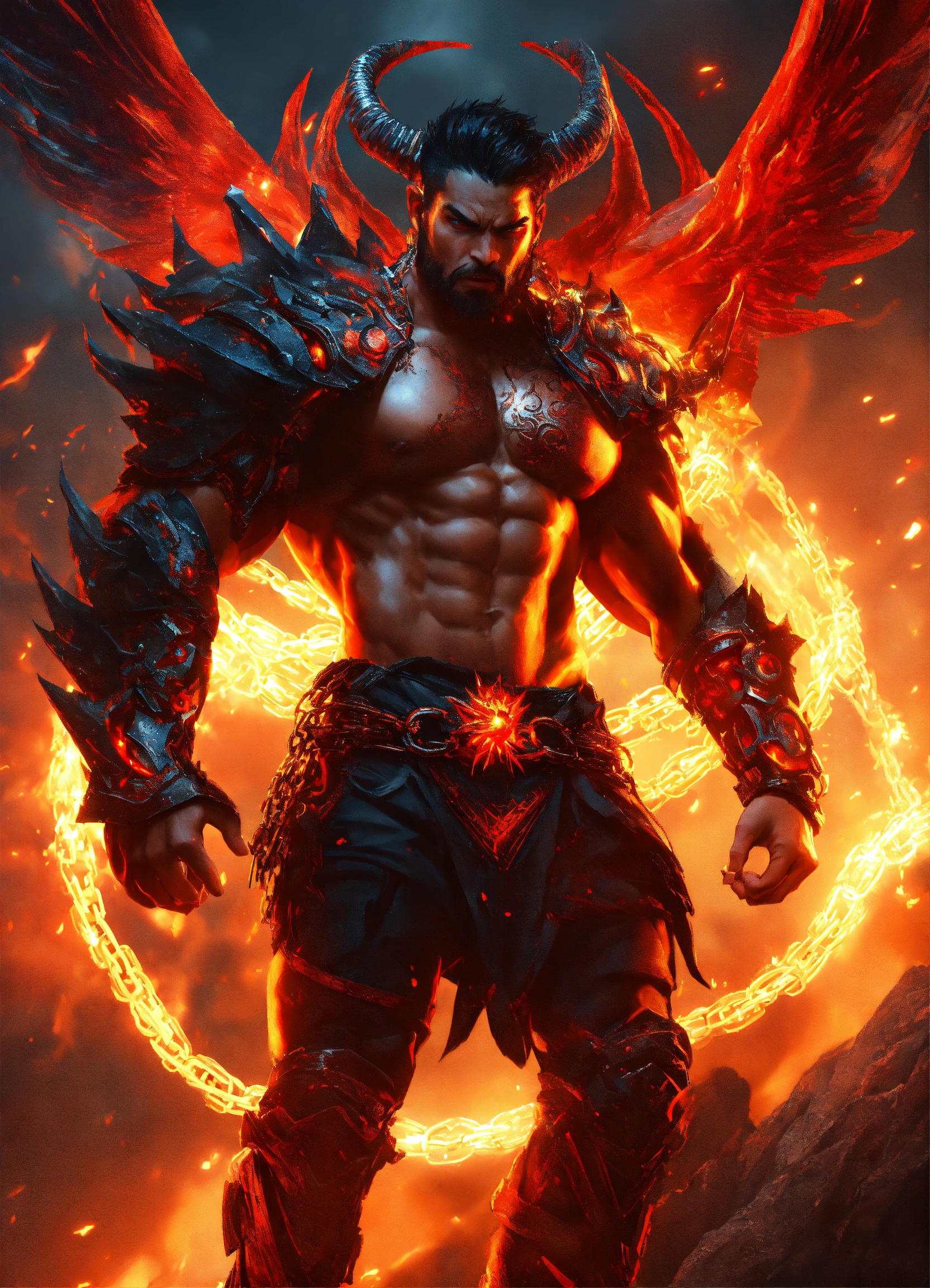 Lexica - Full body huge muscular evil futuristic warrior entangled in a ...