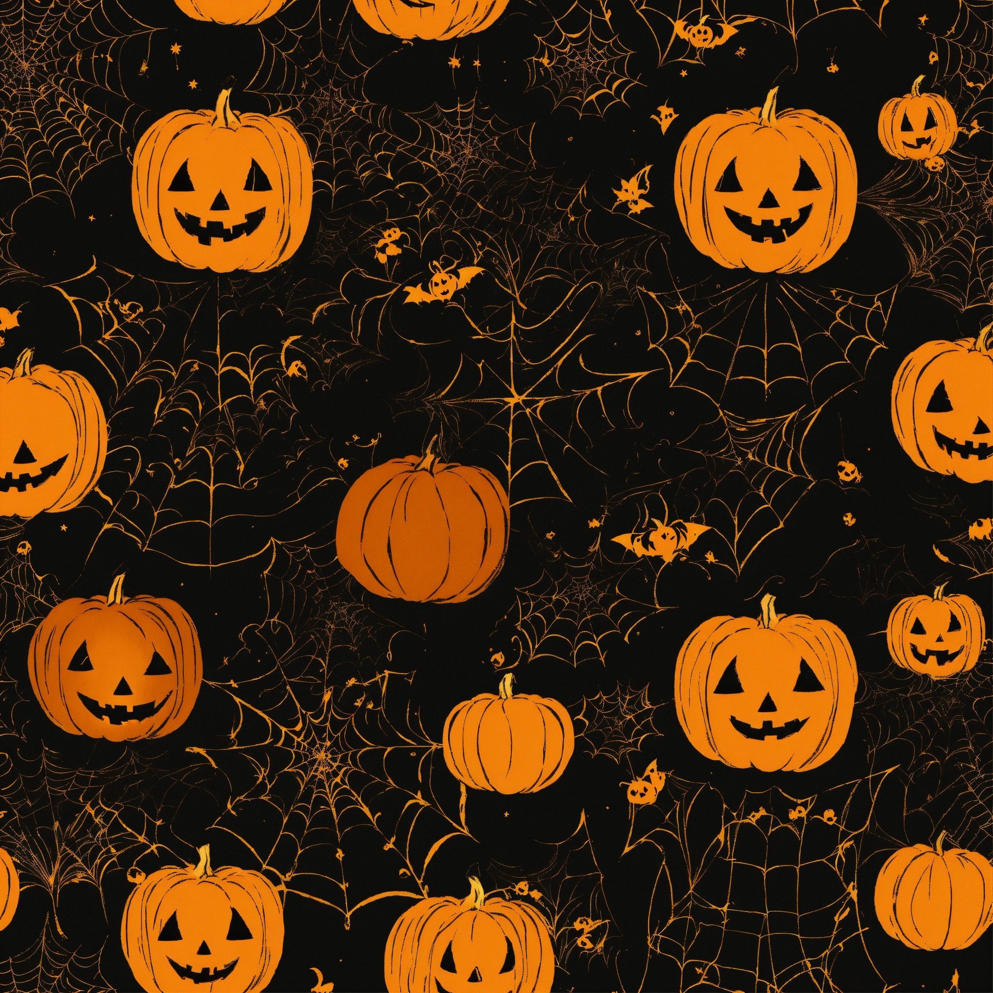 Lexica - Beautiful black and golden orange halloween pattern, featuring a cute and spooky ...