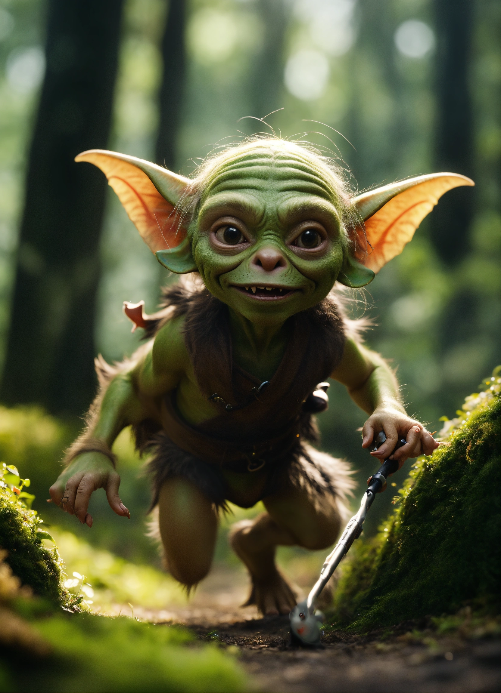 Lexica - A ultra realistic goblin in a mystical forest being chased by ...
