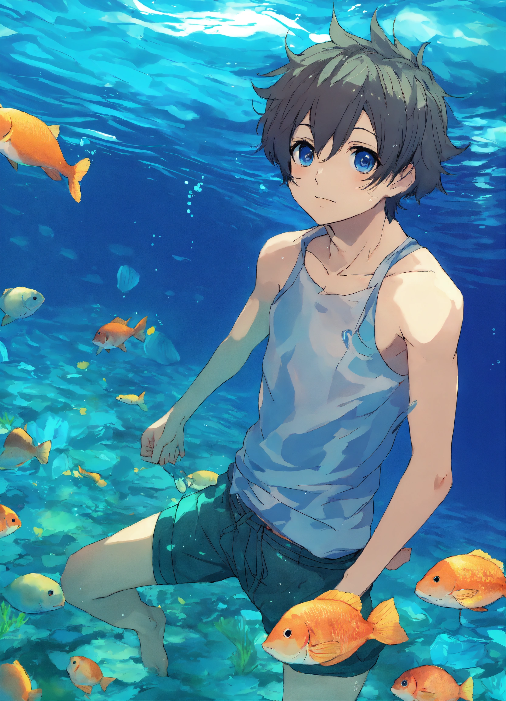 Lexica - Anime boy swim underwater