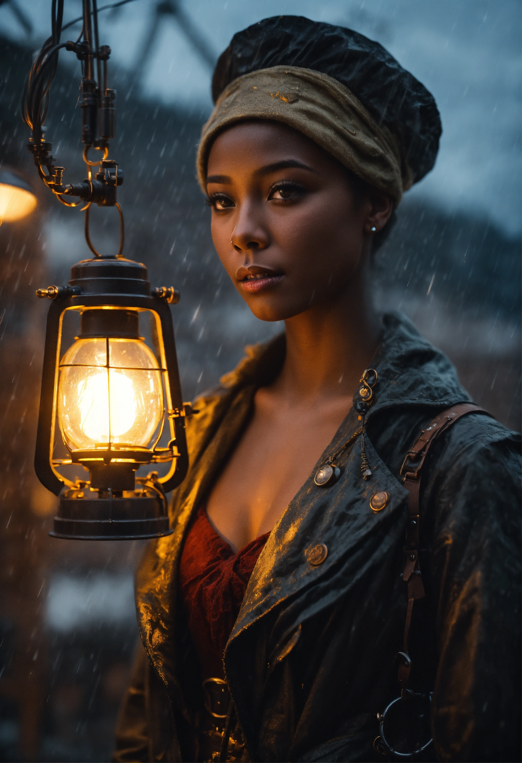 Lexica - Close up from a beautiful black skinned steampunk young lady ...