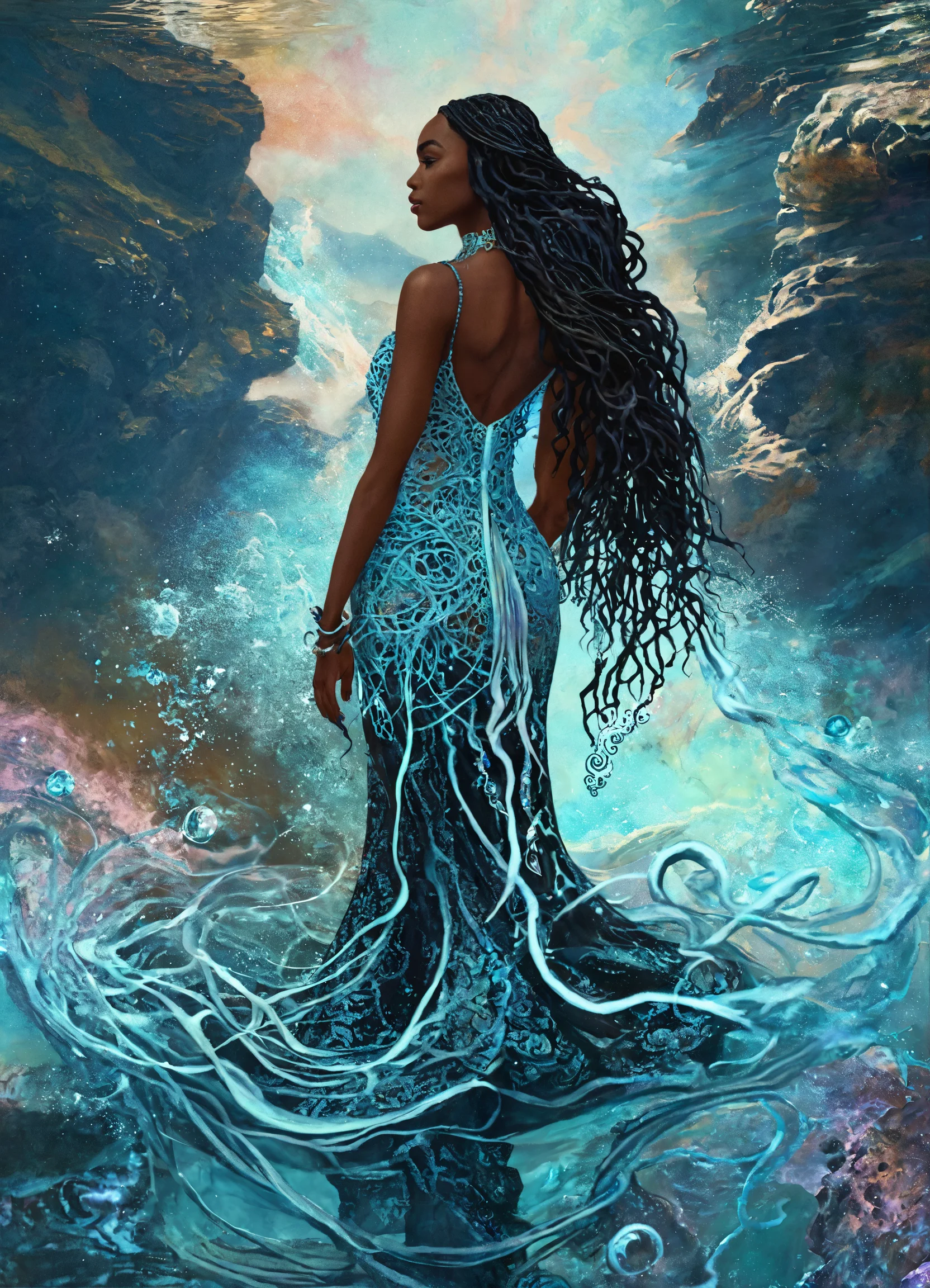 Lexica - Water goddess, orisha, intertwined with a water, elegant lace ...