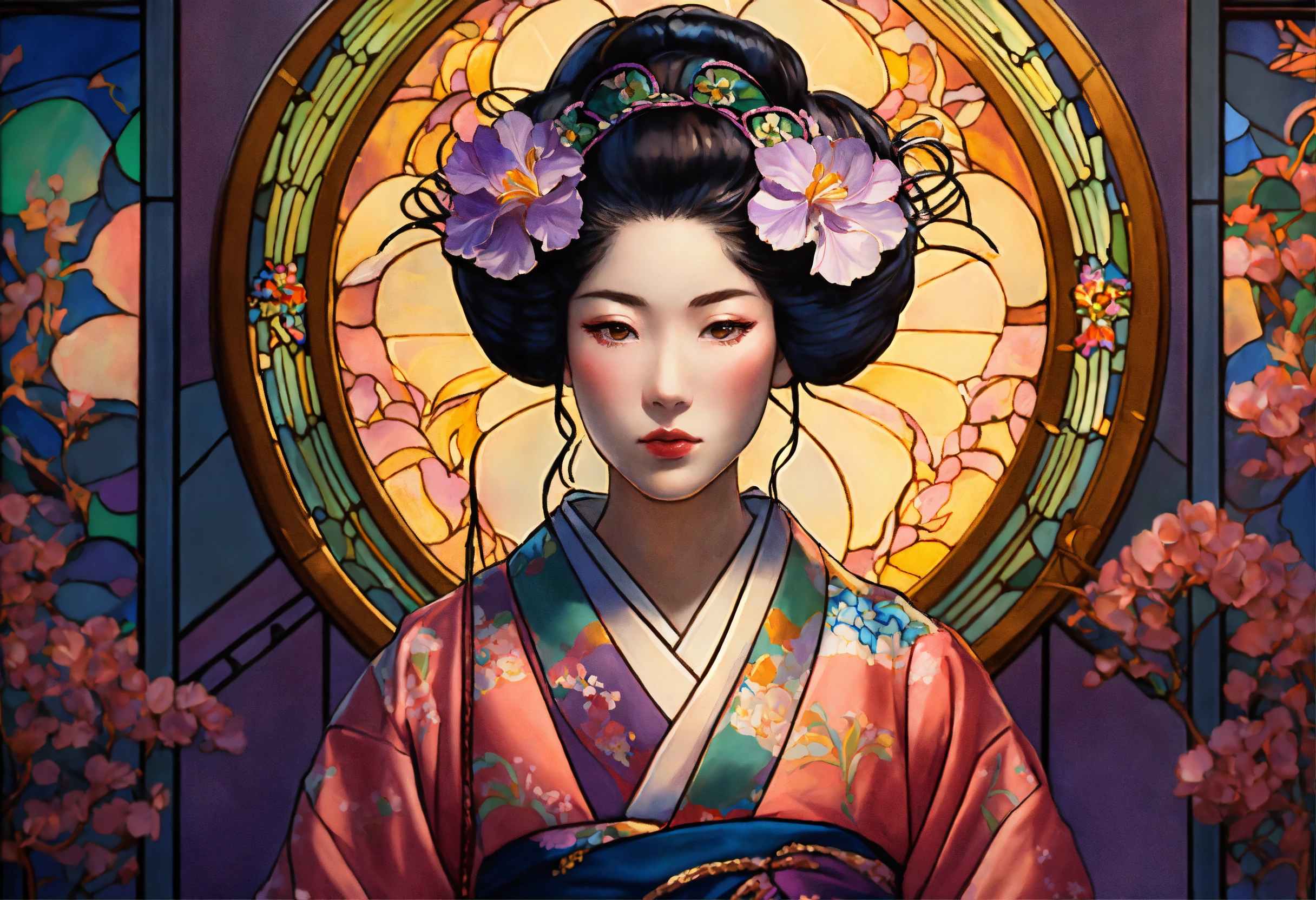 Lexica - Portrait of a geisha in Art Nouveau style, dressed in a kimono ...
