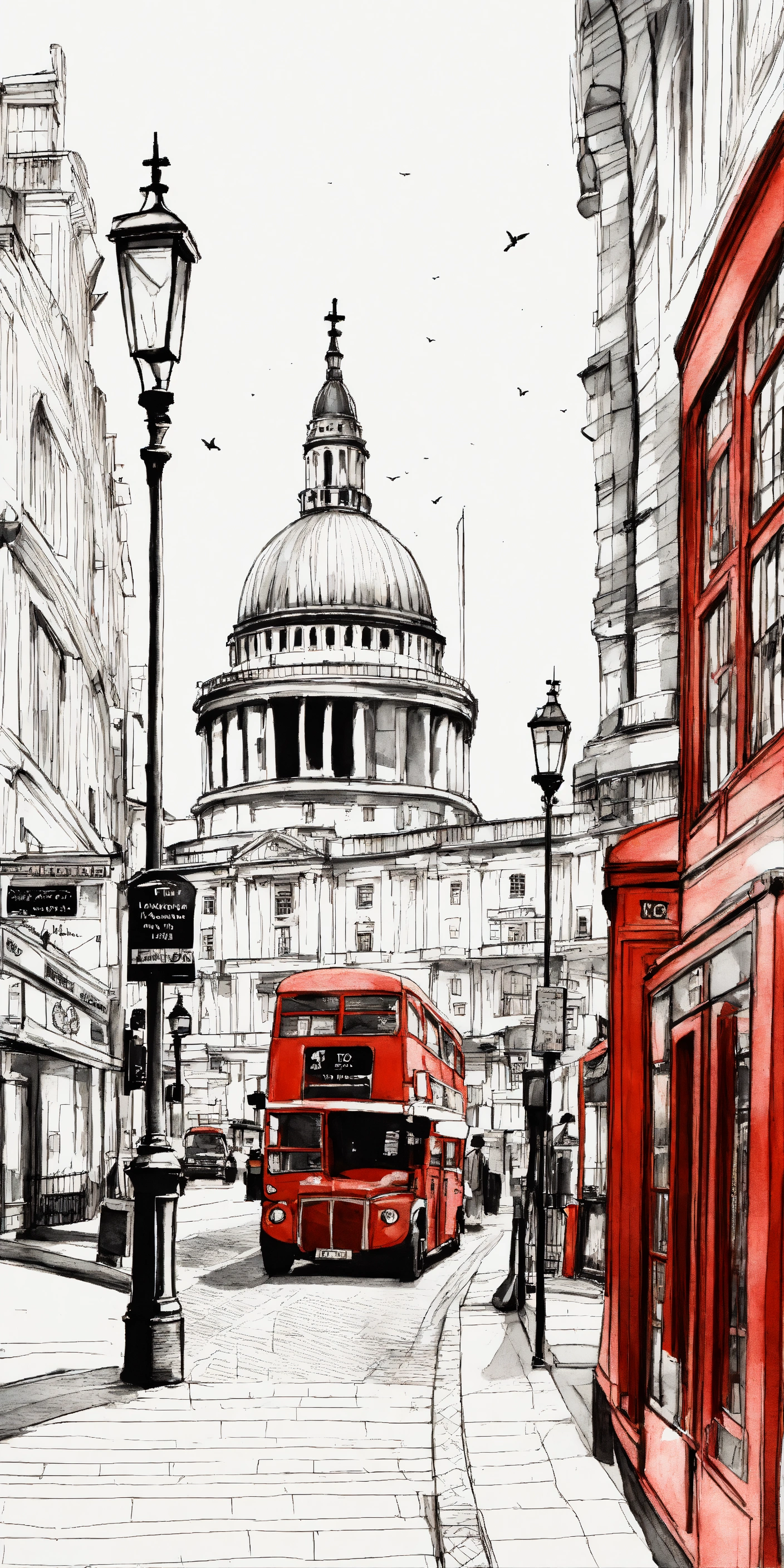 Lexica - Beautiful pen and ink sketch of London, minimalist, colored