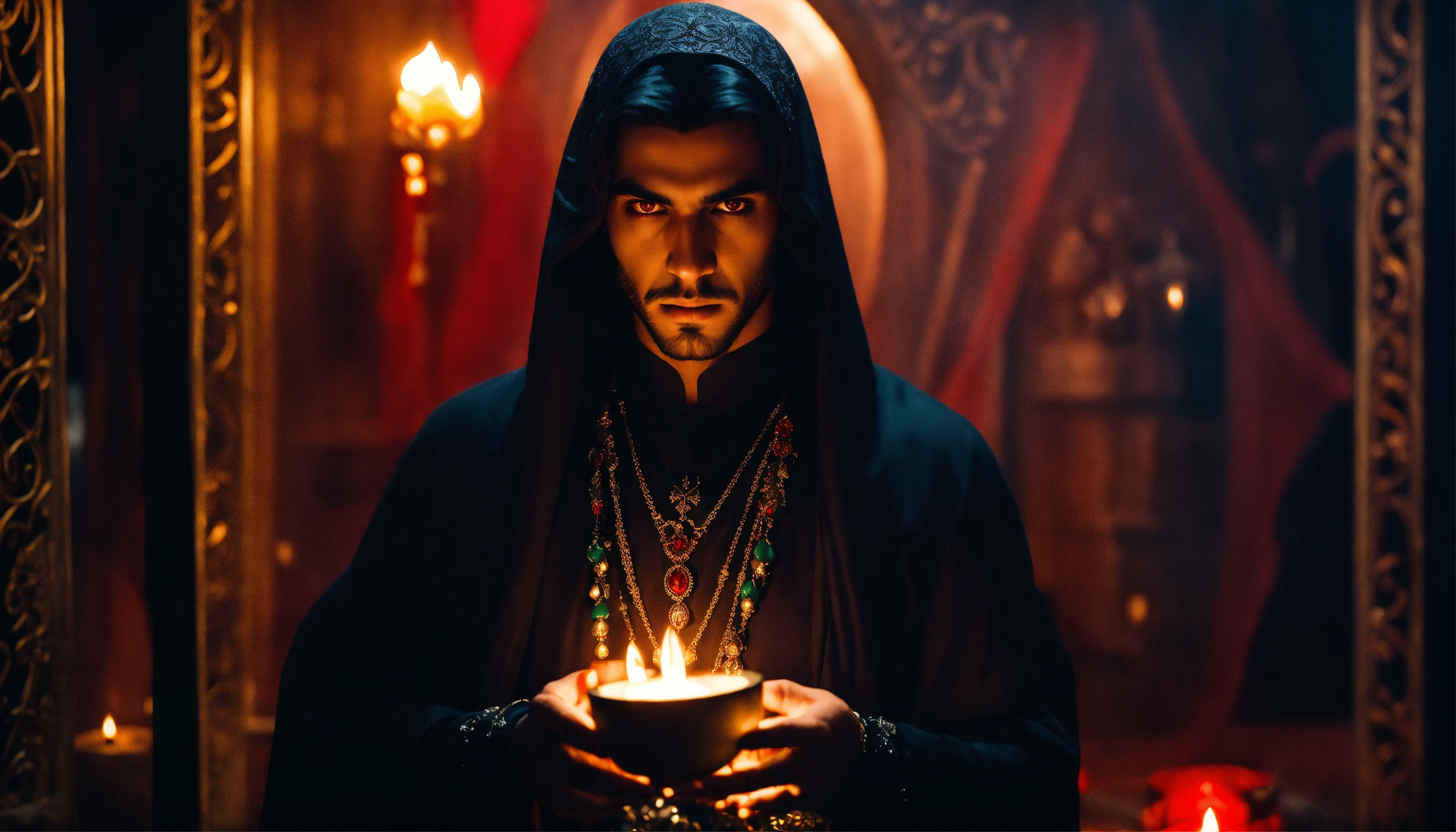 Lexica - Sinister and dramatic portrait of a young handsome Arabic evil ...
