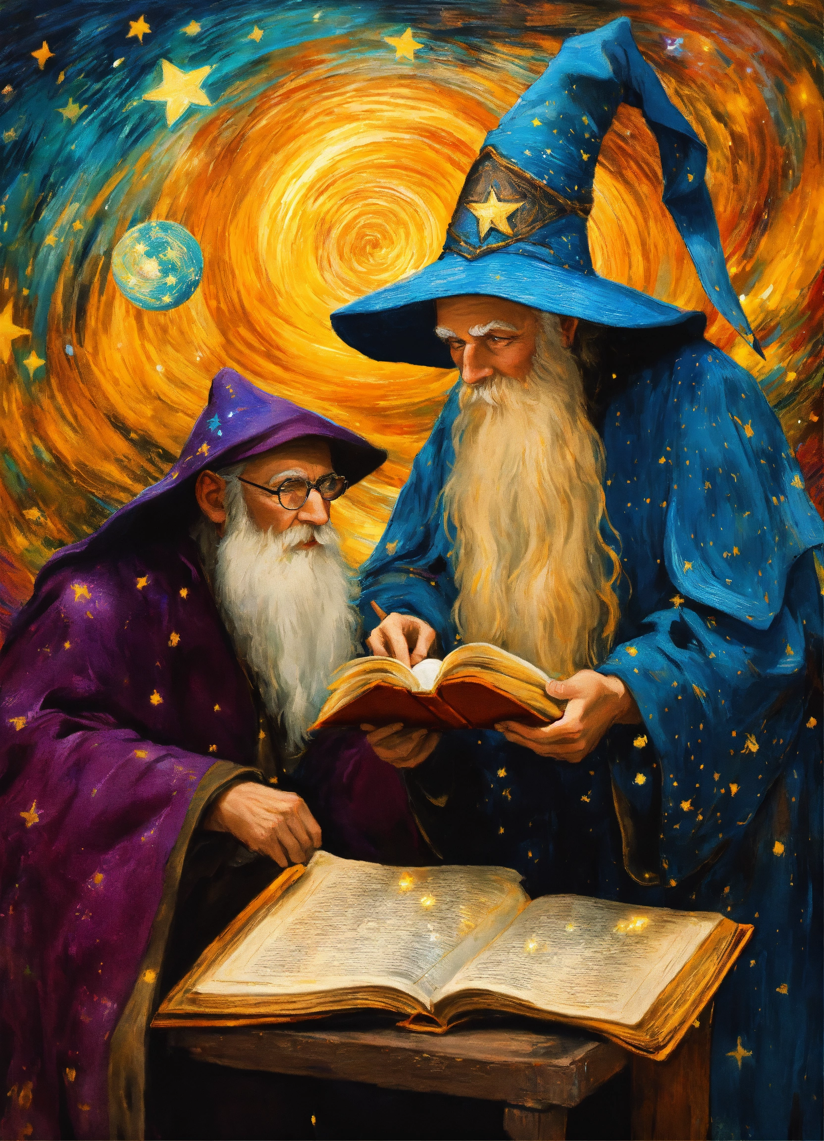Lexica - Wise old wizard wearing a wizard hat with stars holding a ...