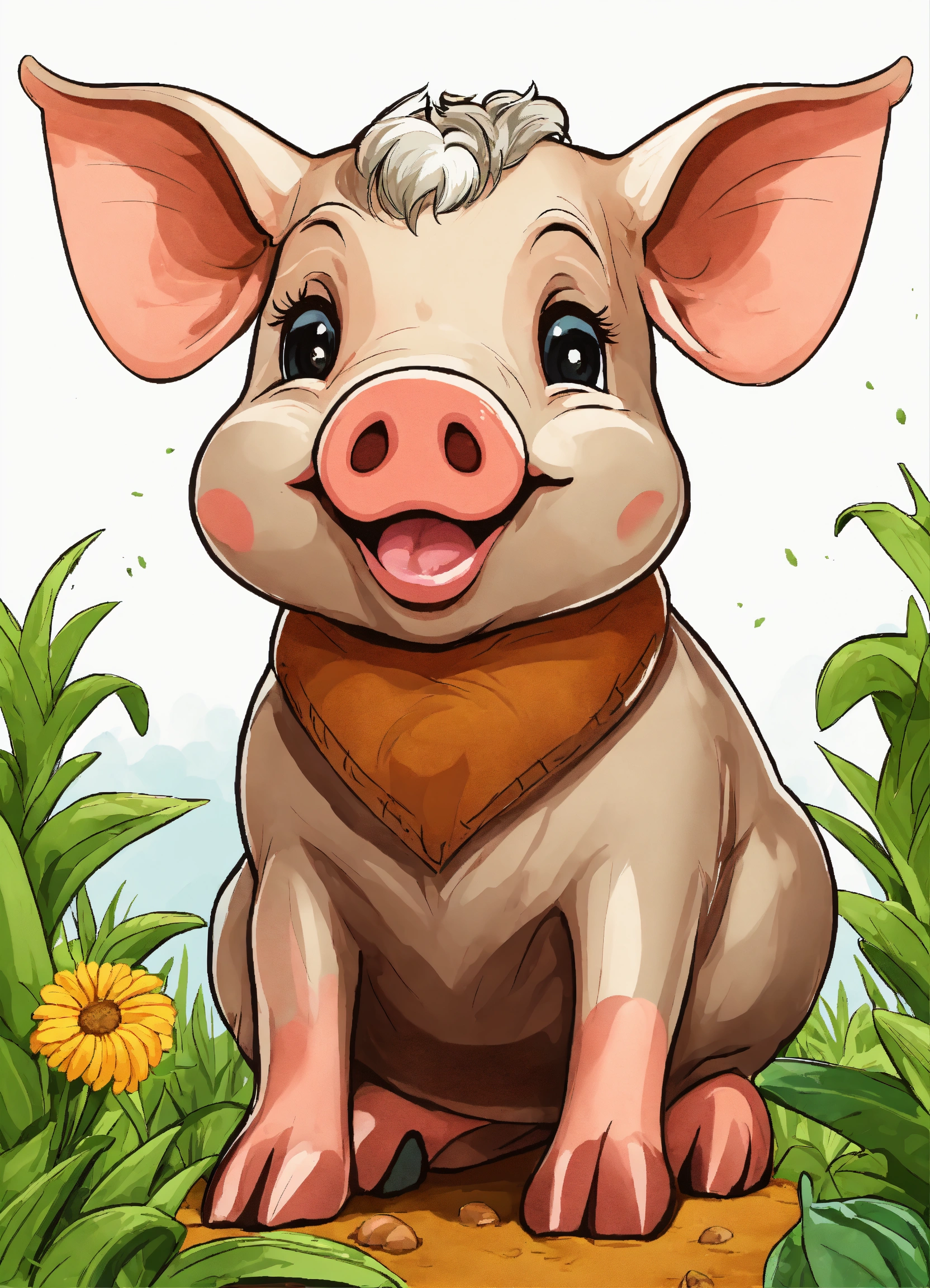 Lexica - Generate a cute FARM PIG, super eye-catching illustration ...