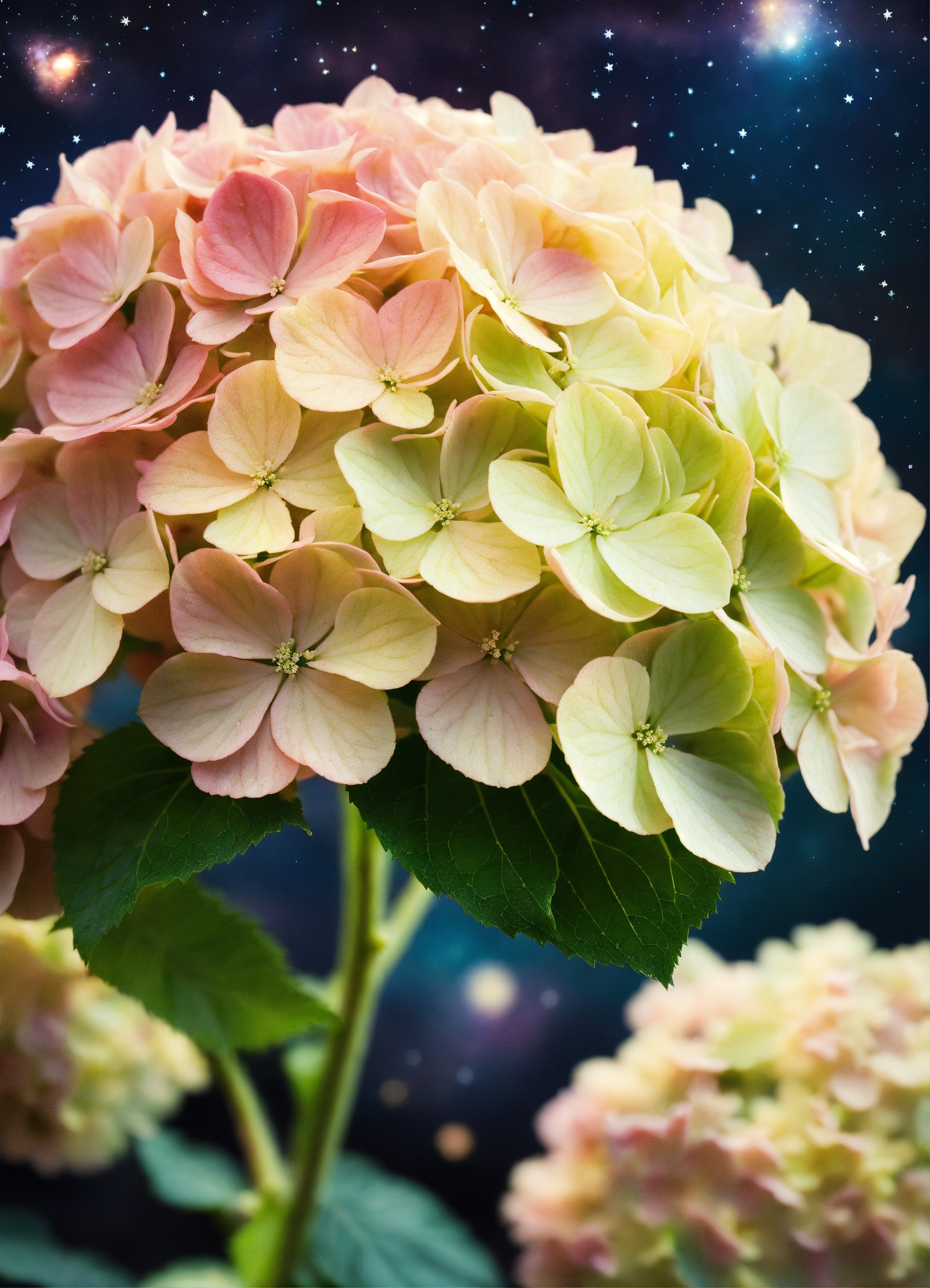 Lexica - Flora, Stylized cream-colored hydrangea close-up, bright ...