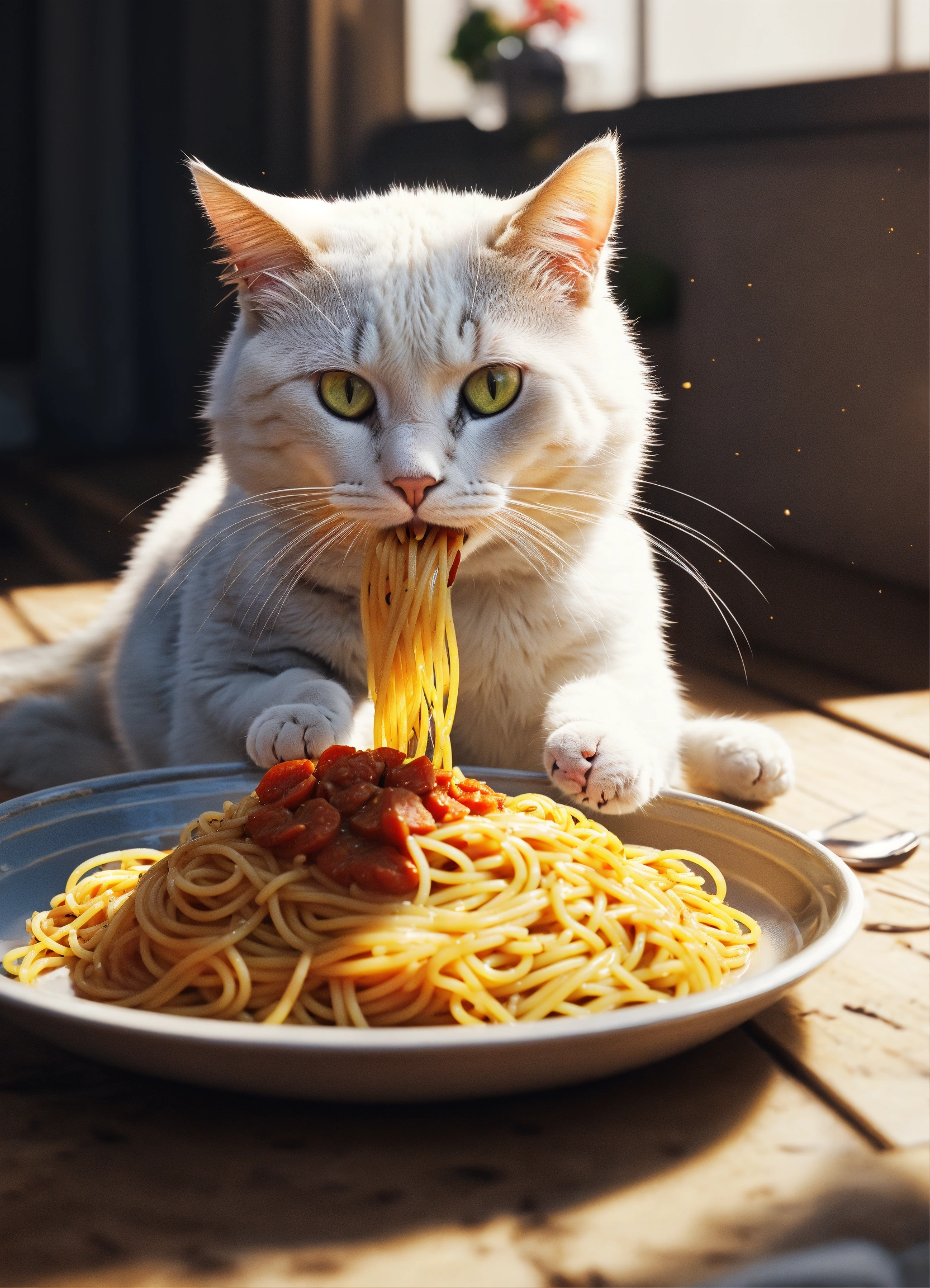 Lexica - A cat sitting, eating spaghetti, unreal engine render, 8k