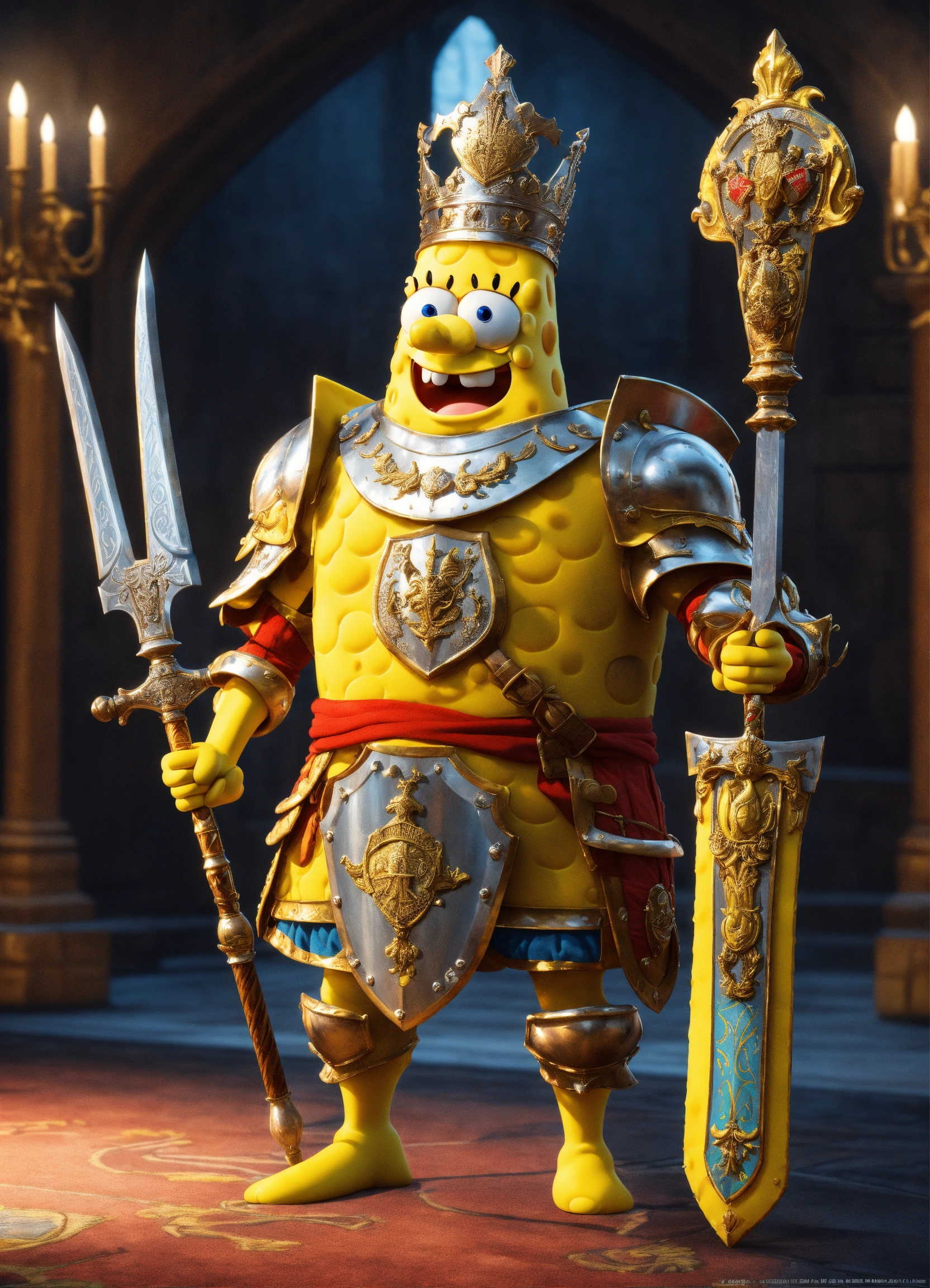 Lexica - Spongebob Squarepants wearing royal armor with intricate ...