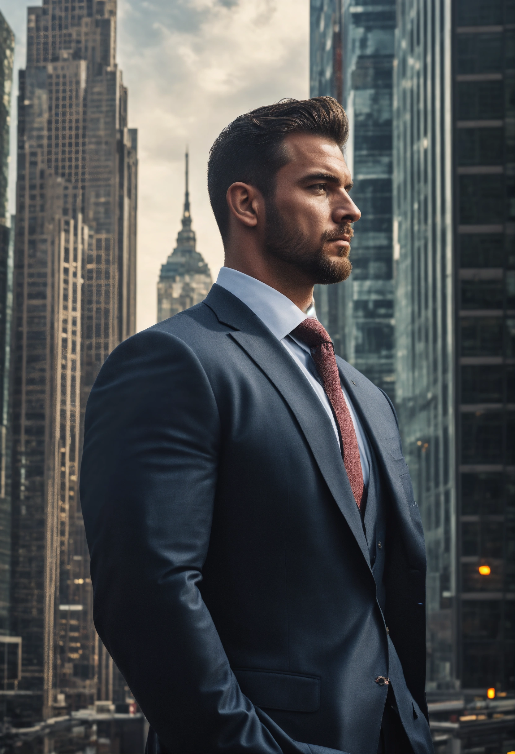 Lexica - Design a compelling image, tall and strong man, side profile ...