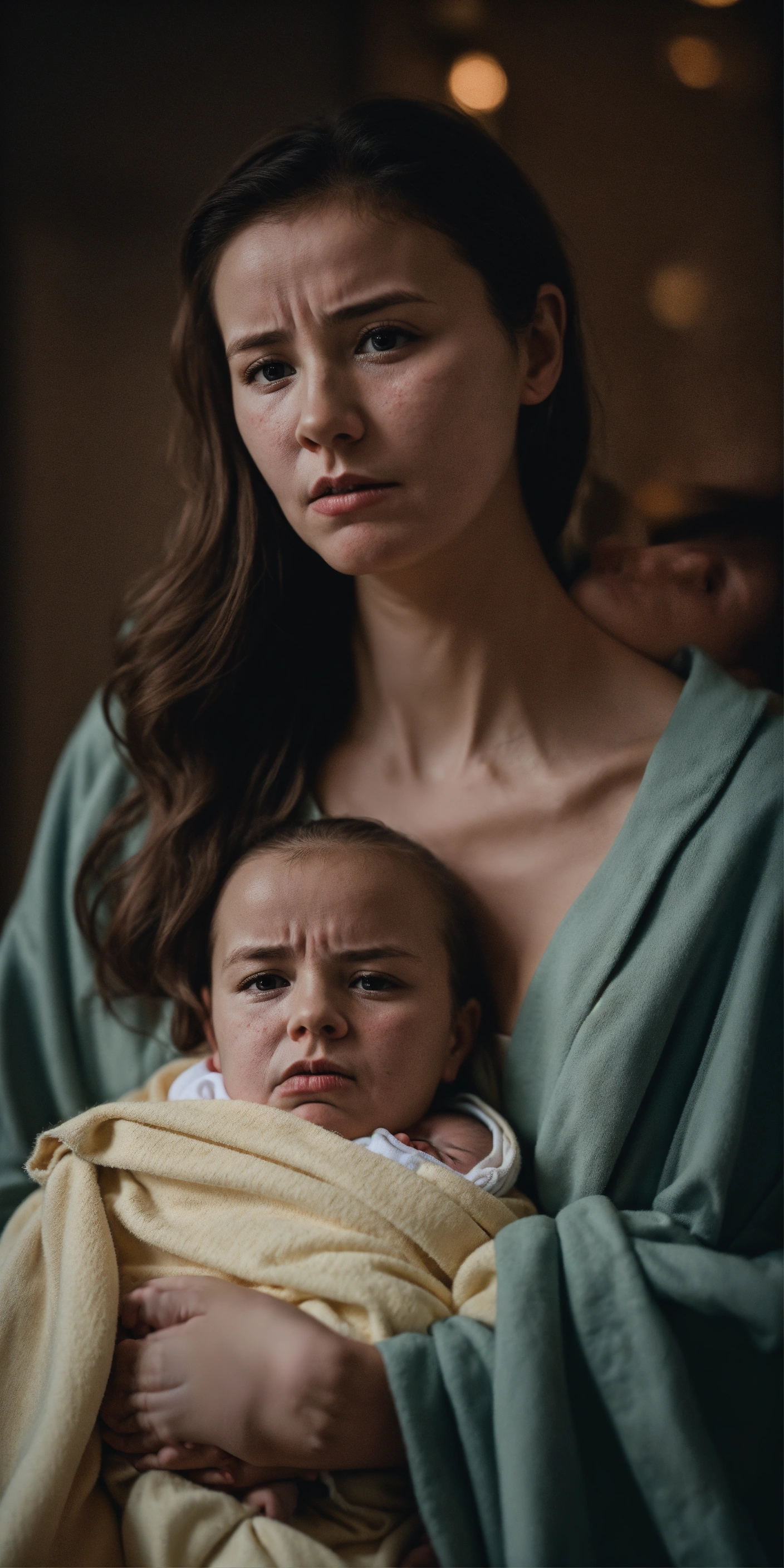 Lexica - A sad woman in a housecoat with a sad and pitiful face holds ...