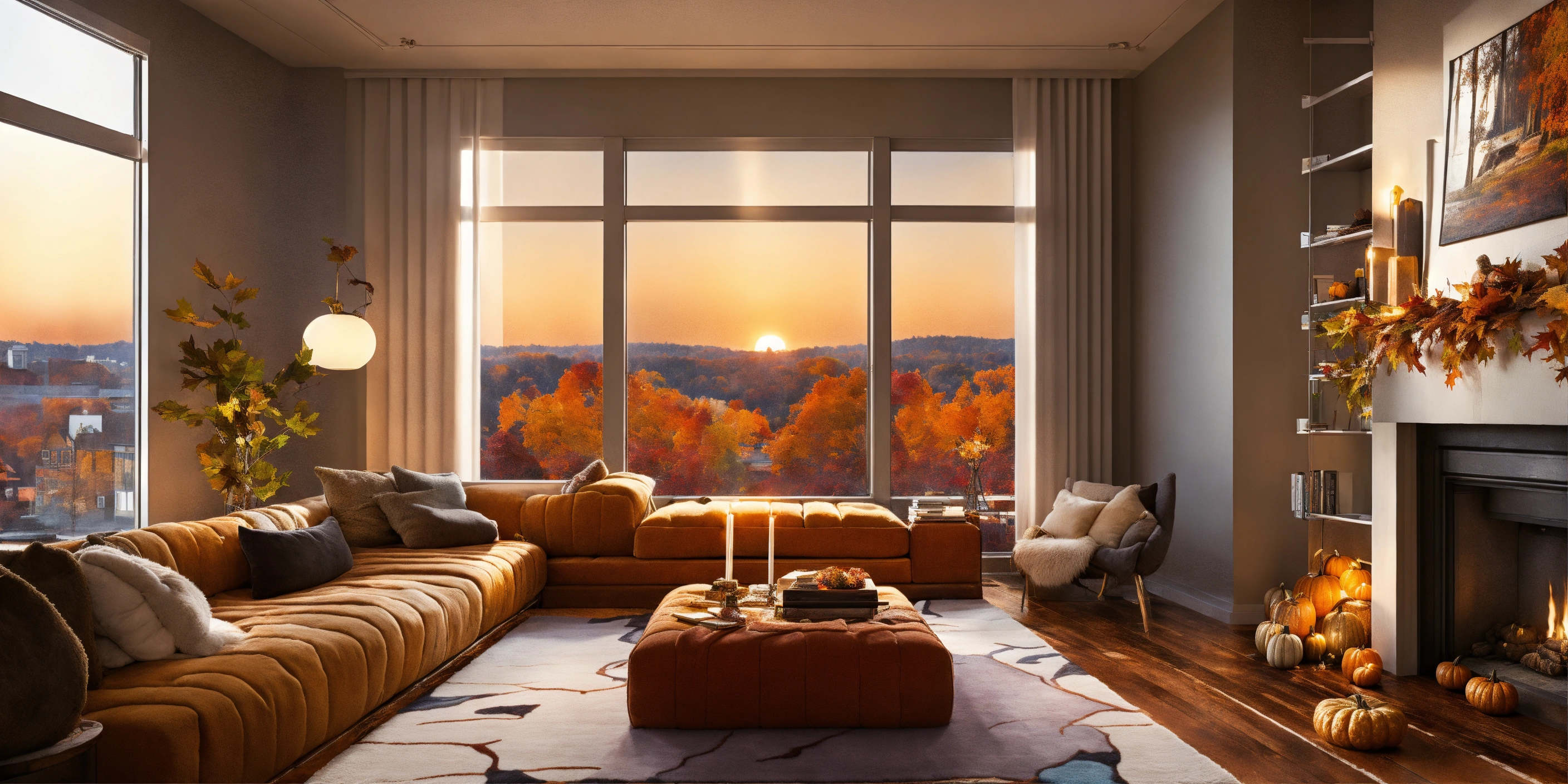 Lexica - Cozy living room, fall theme, leafs, grafitti fall art, big ...