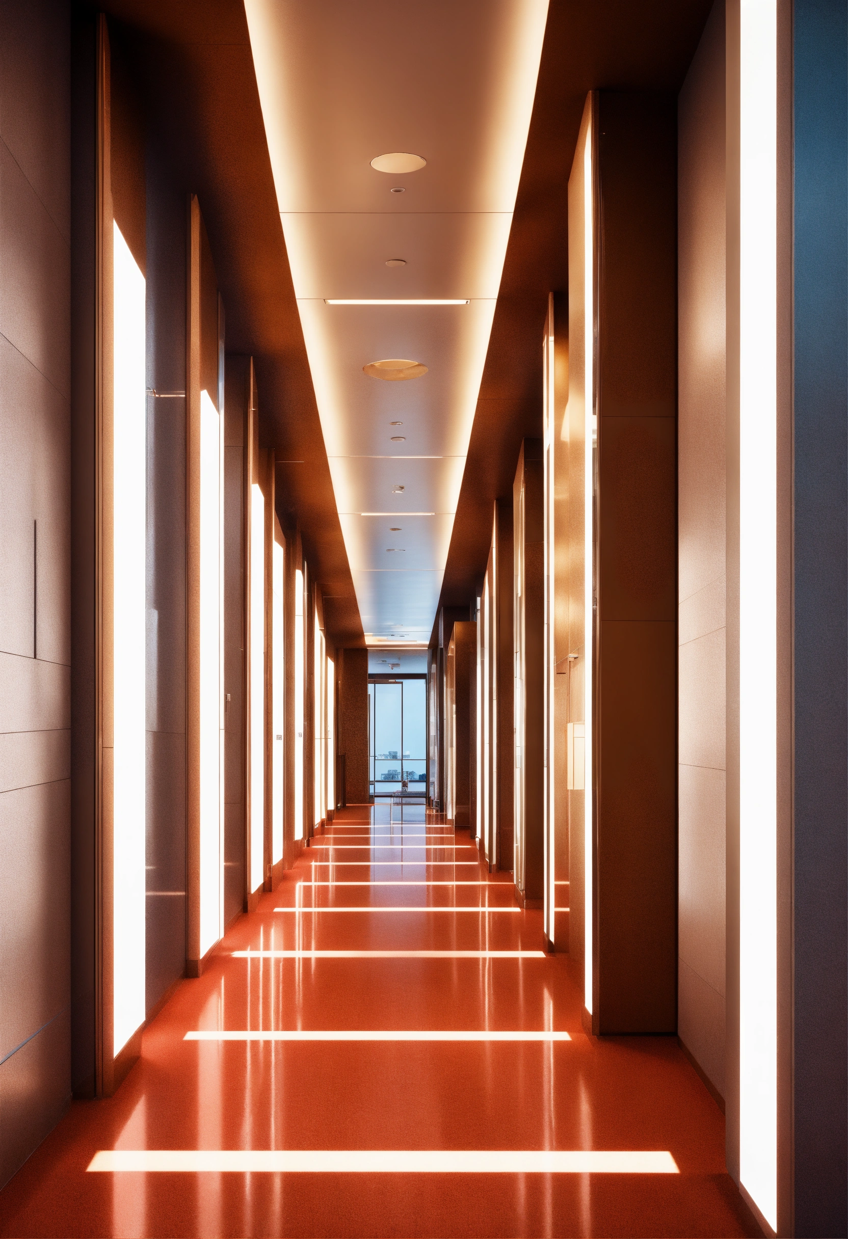 Lexica - Futuristic hallway inside a building, shining and elegant