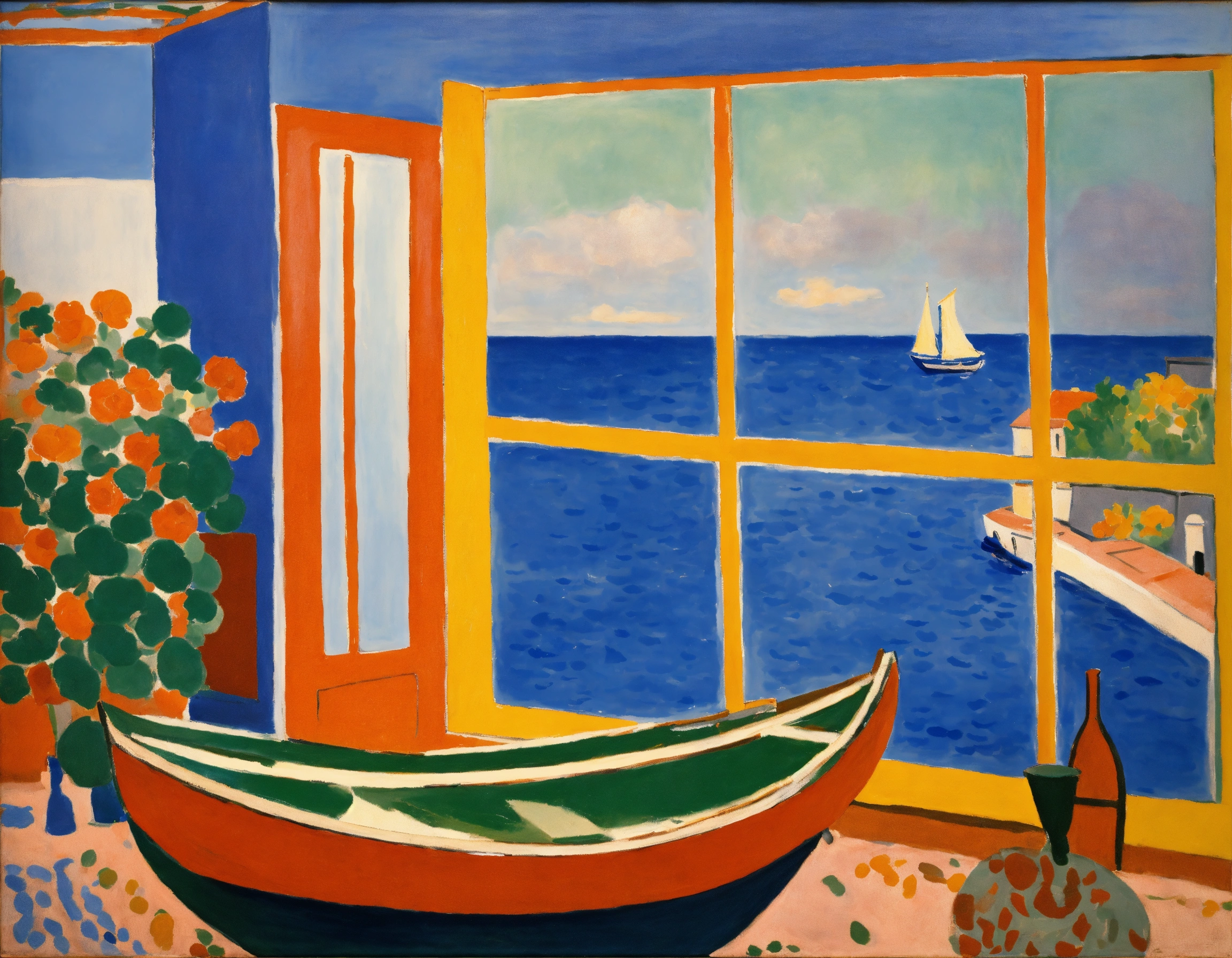 Lexica - Painting by Matisse with the sea and an old boat