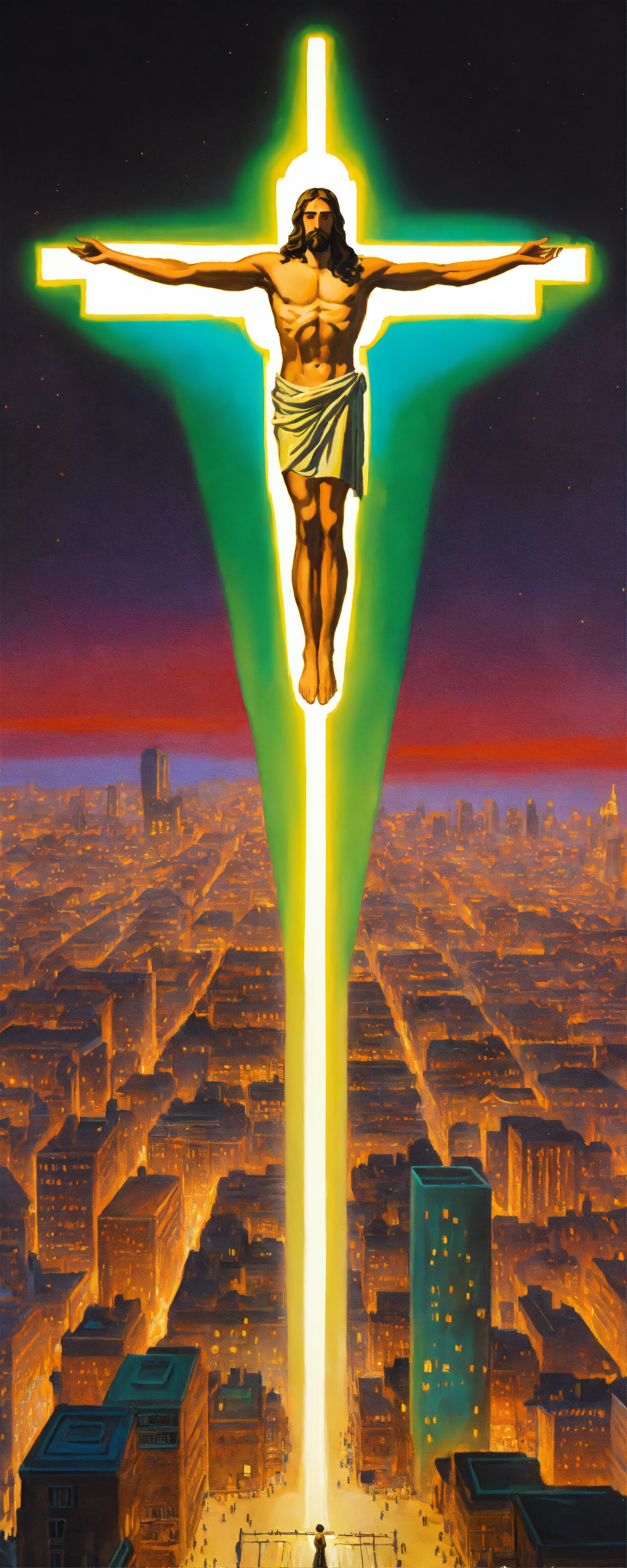 Lexica - Ultra-detailed illustration of "A huge flying iron-Jesus" in a ...