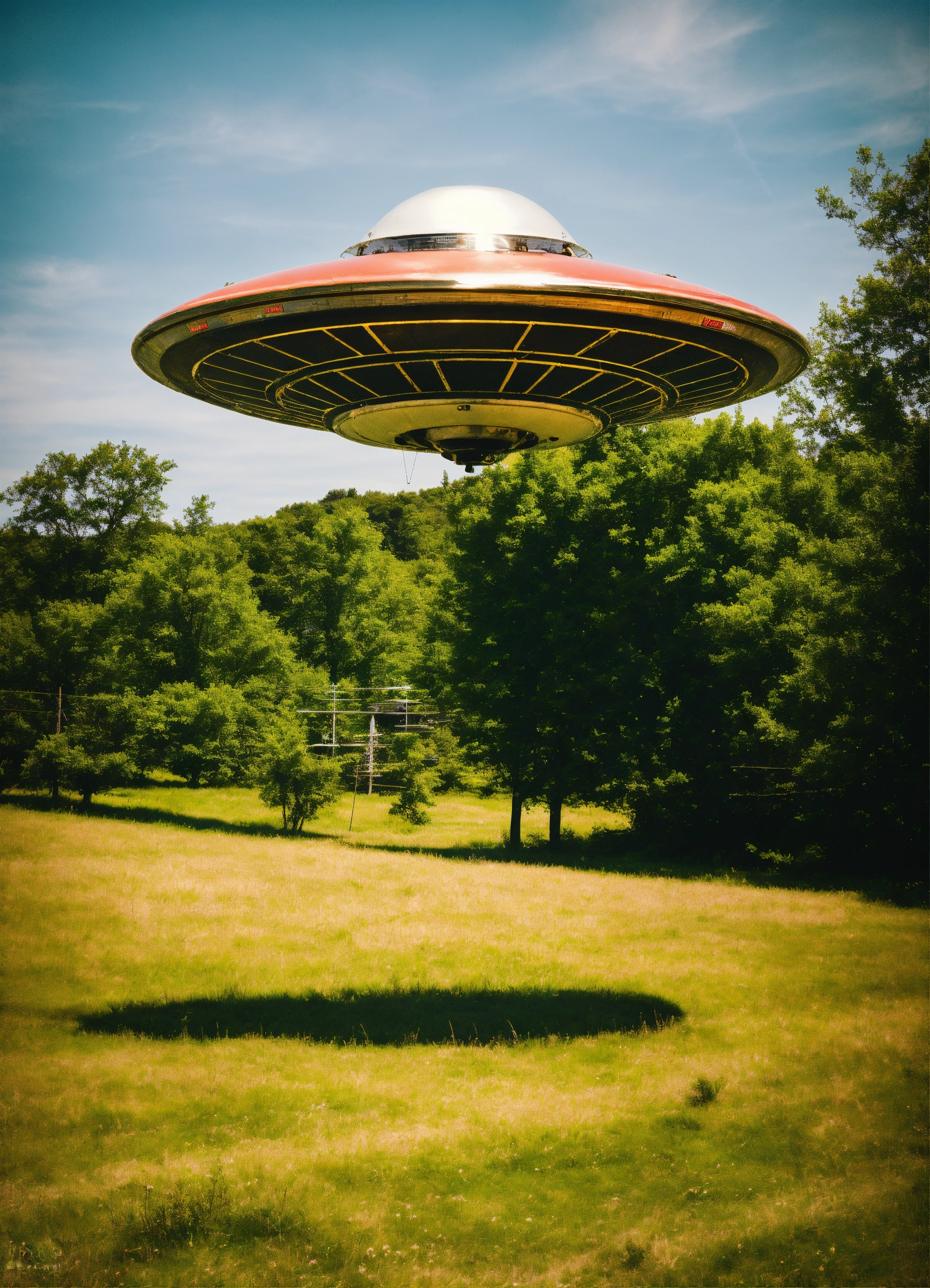 Lexica - A photograph of a realistic retro style ufo in the daytime