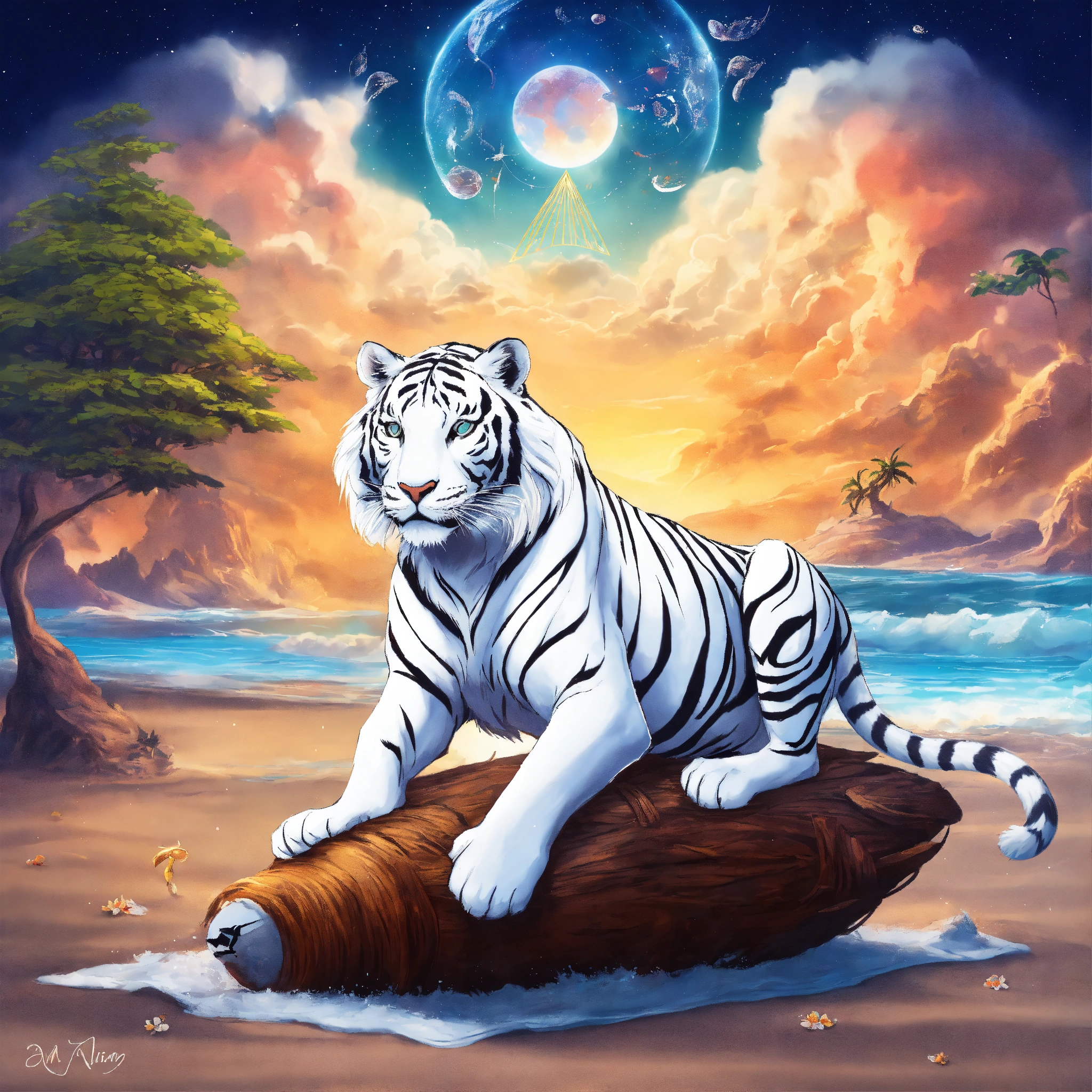 Lexica - Image. illustrate a white tiger in a yoga position on coconut ...