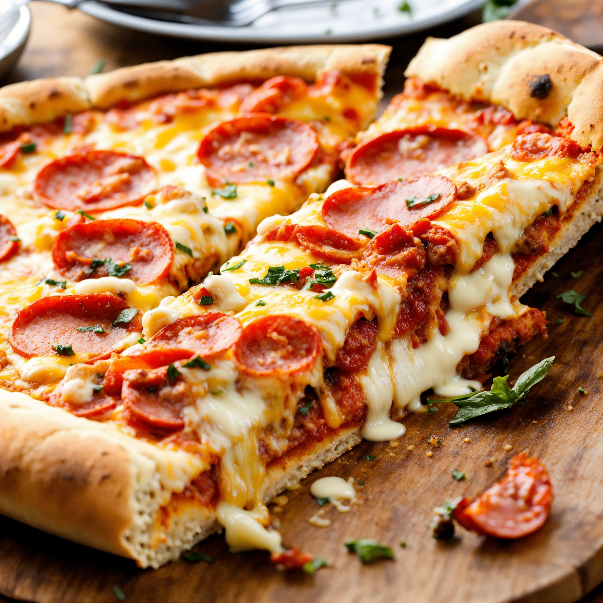 Lexica - Dreamy salivating Cheesy stuffed pizza