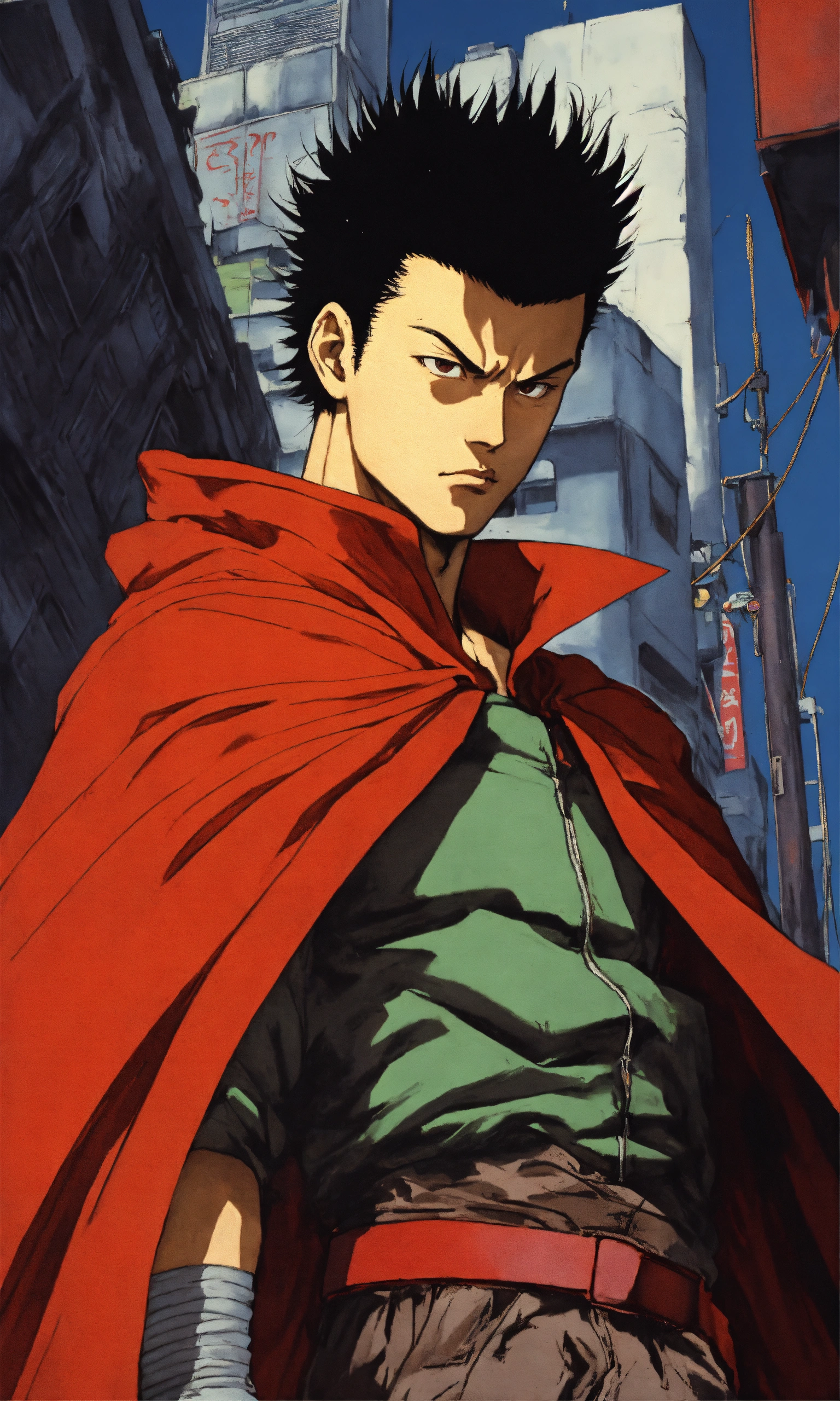 Lexica - Tetsuo, character from the movie Akira, in the foreground with the red cape and a ...