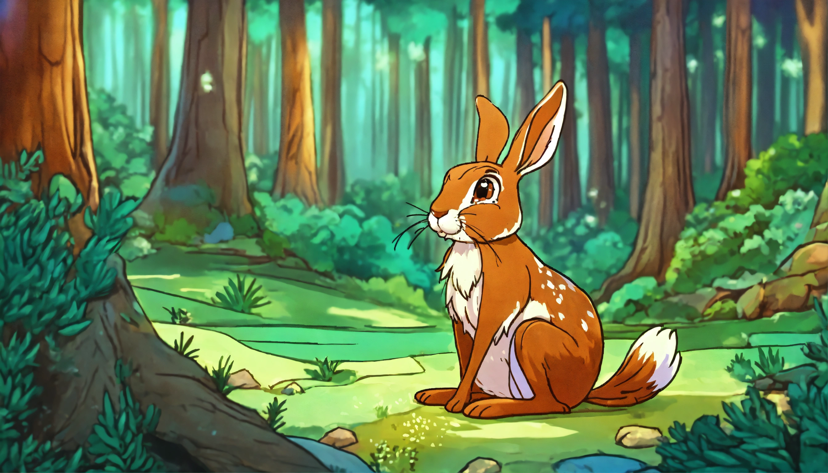 Lexica - Cartoon style crying hare is sitting near the pine tree in the ...