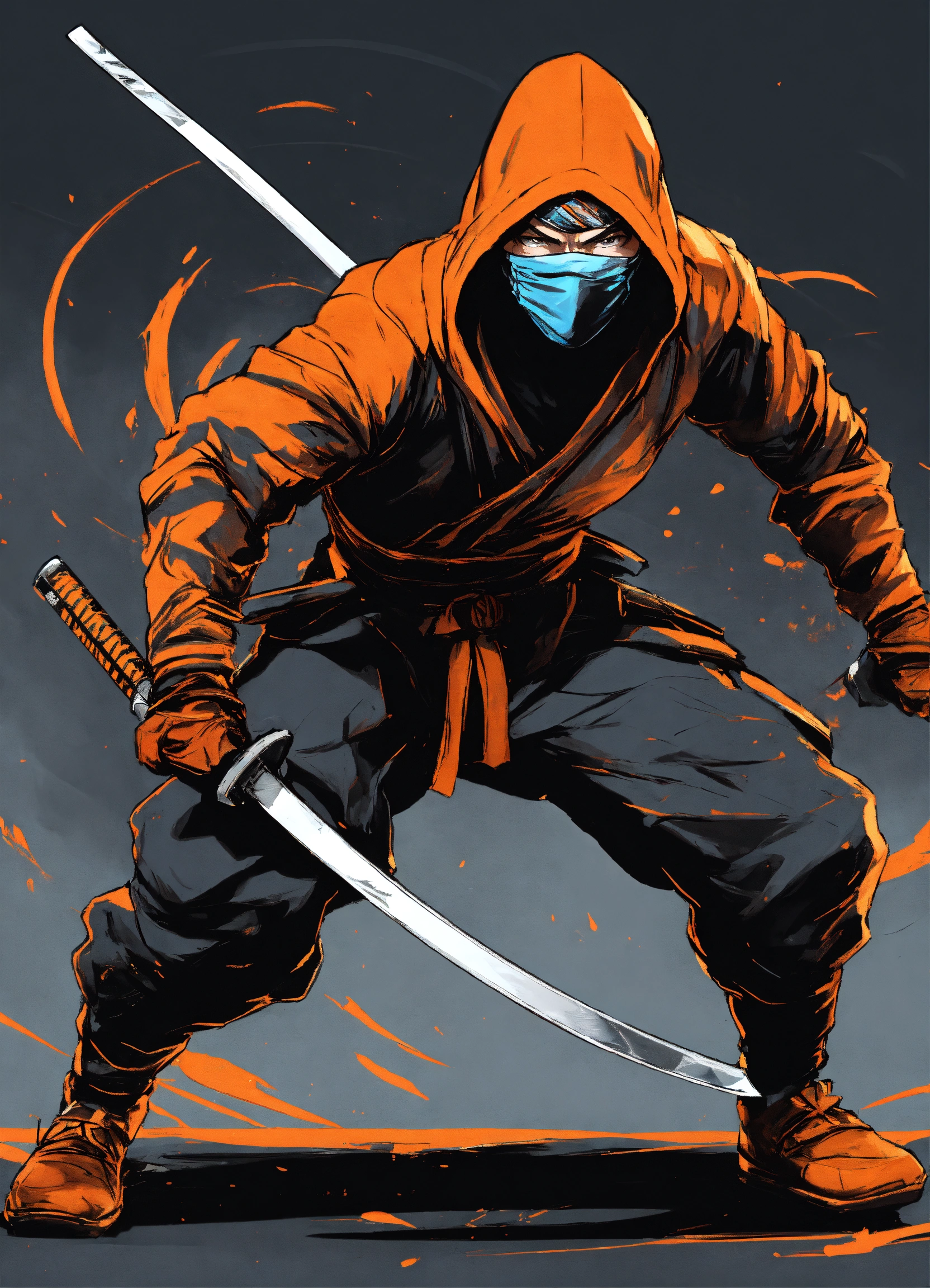 Lexica - A male ninja wearing an orange hoodie and mask with grey as a ...
