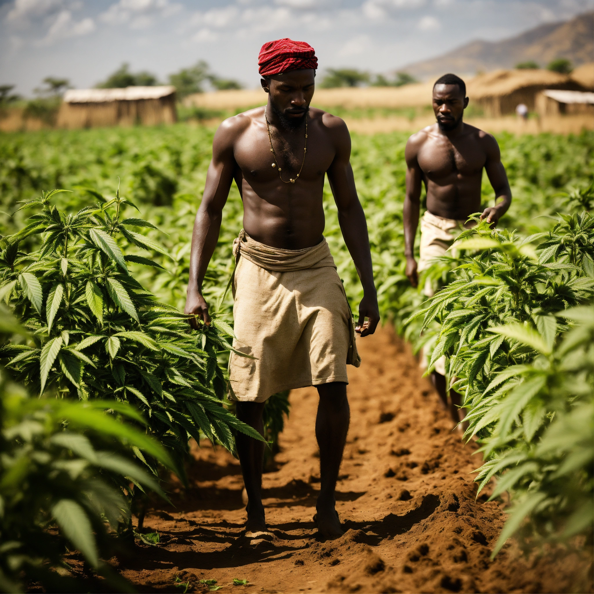 Lexica - Tough African men fielding the plots of a ganja farm