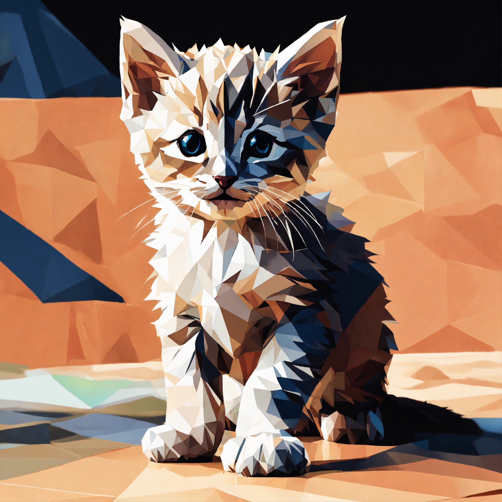 Lexica - Low poly quill art no color line drawing of a kitten with its ...