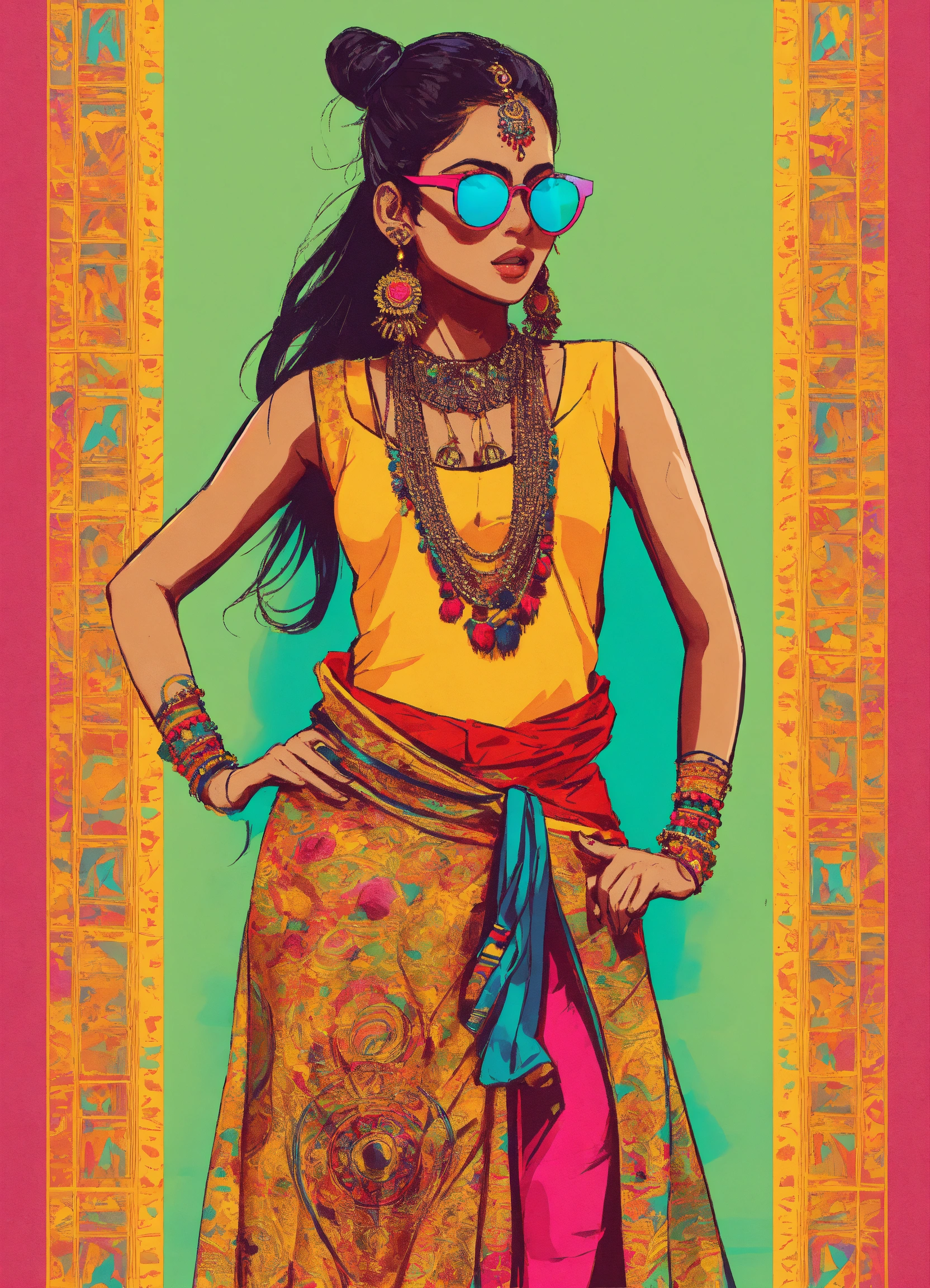 Lexica - Illustration of an Indian Girl wearing an ethnic dress. With ...