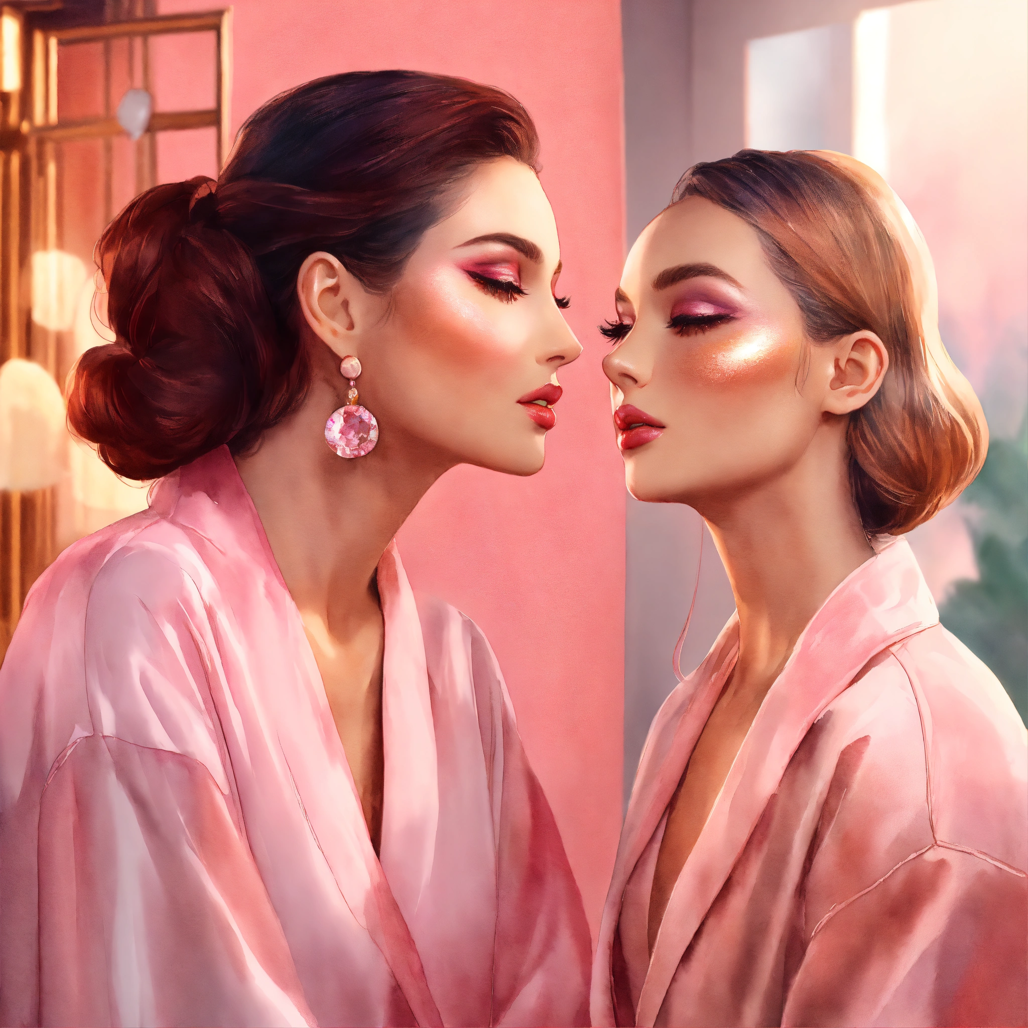 Lexica - Makeup artist and a beautiful client, gossiping in a beauty ...