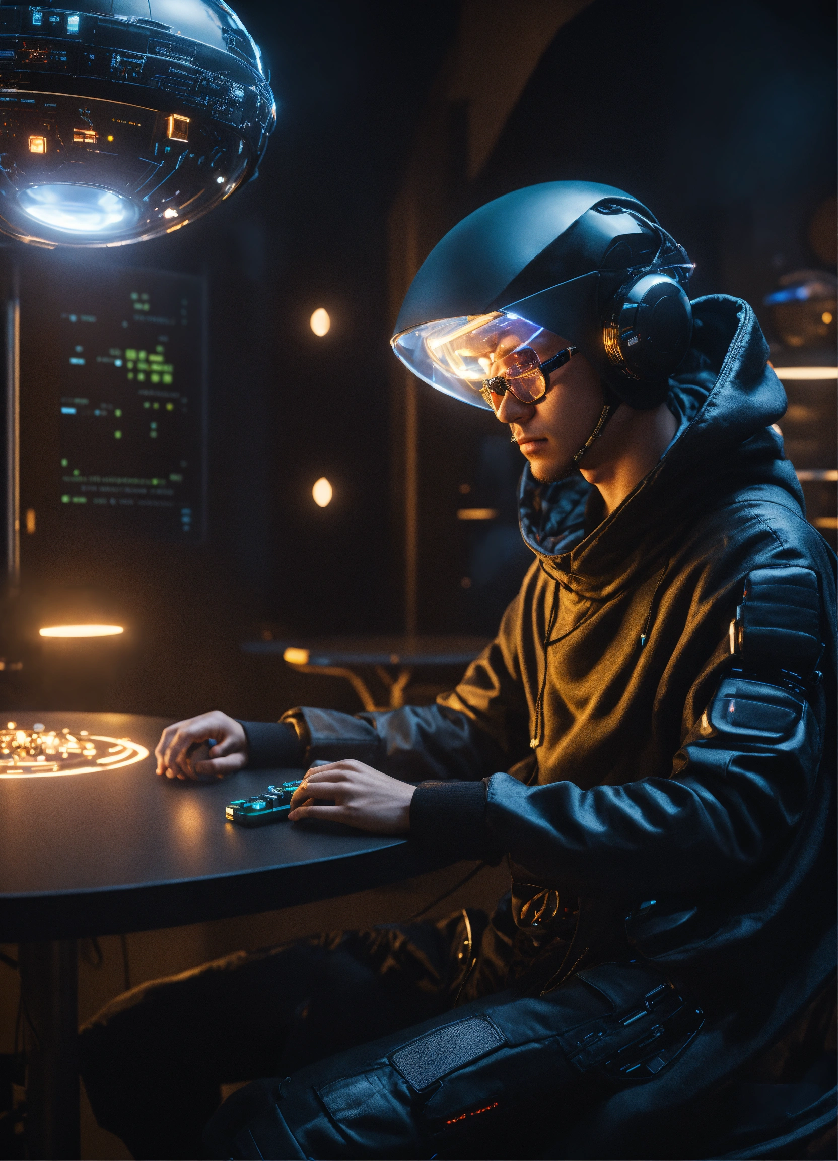 Lexica - Nerdy 25 year old male cyborg hacker wearing futuristic ...