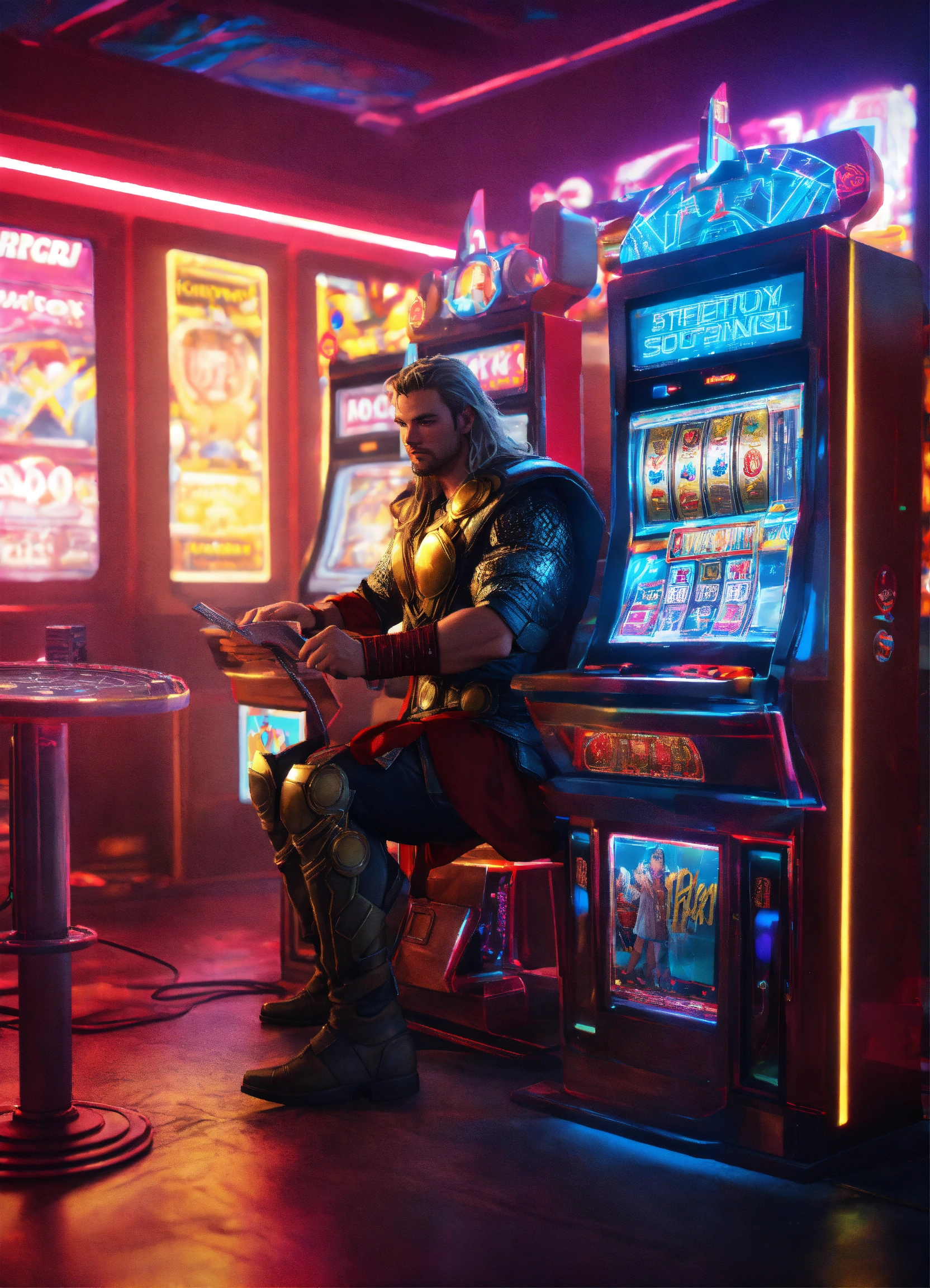 Lexica - 3D realistic THOR playing slot machine FUTURISTIC WITH SLOT ...