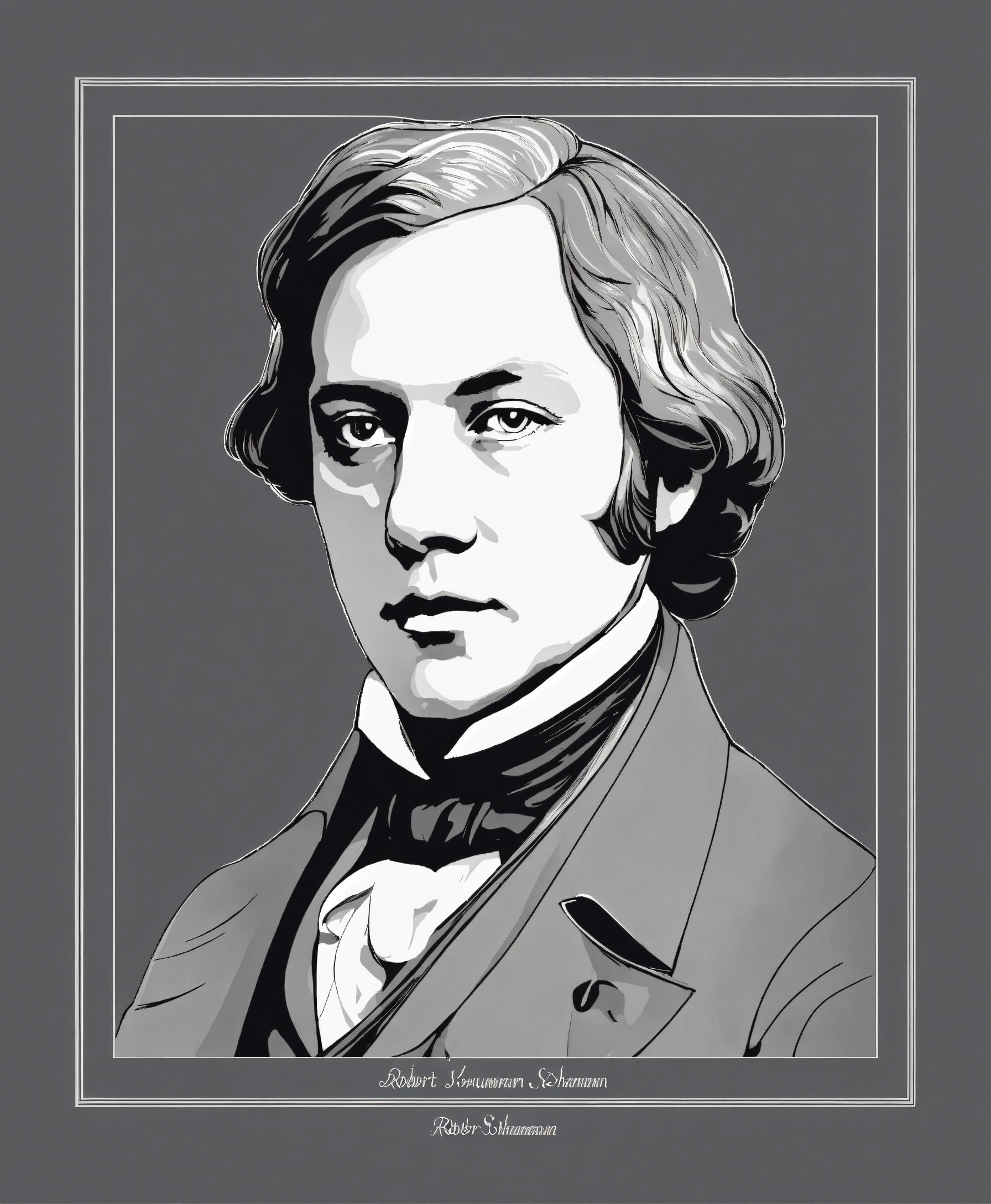 Lexica - Robert Schumann 29 years old vector back and white style with ...