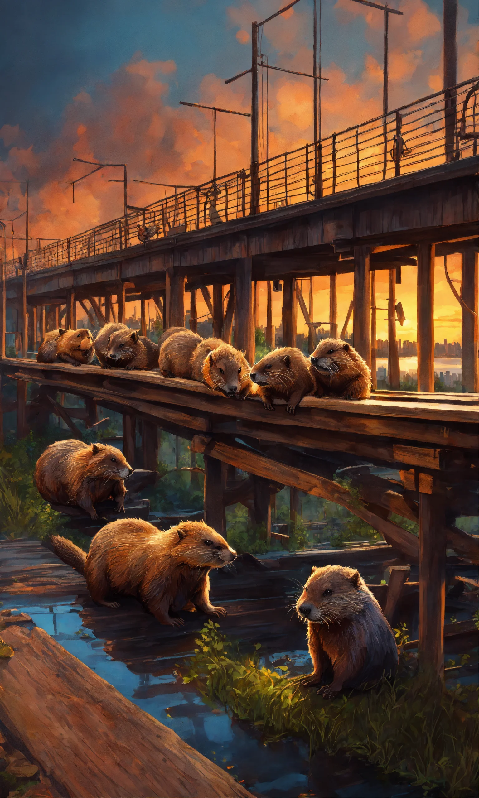 Lexica - Crazy beavers eat a wooden bridge in evening Minsk