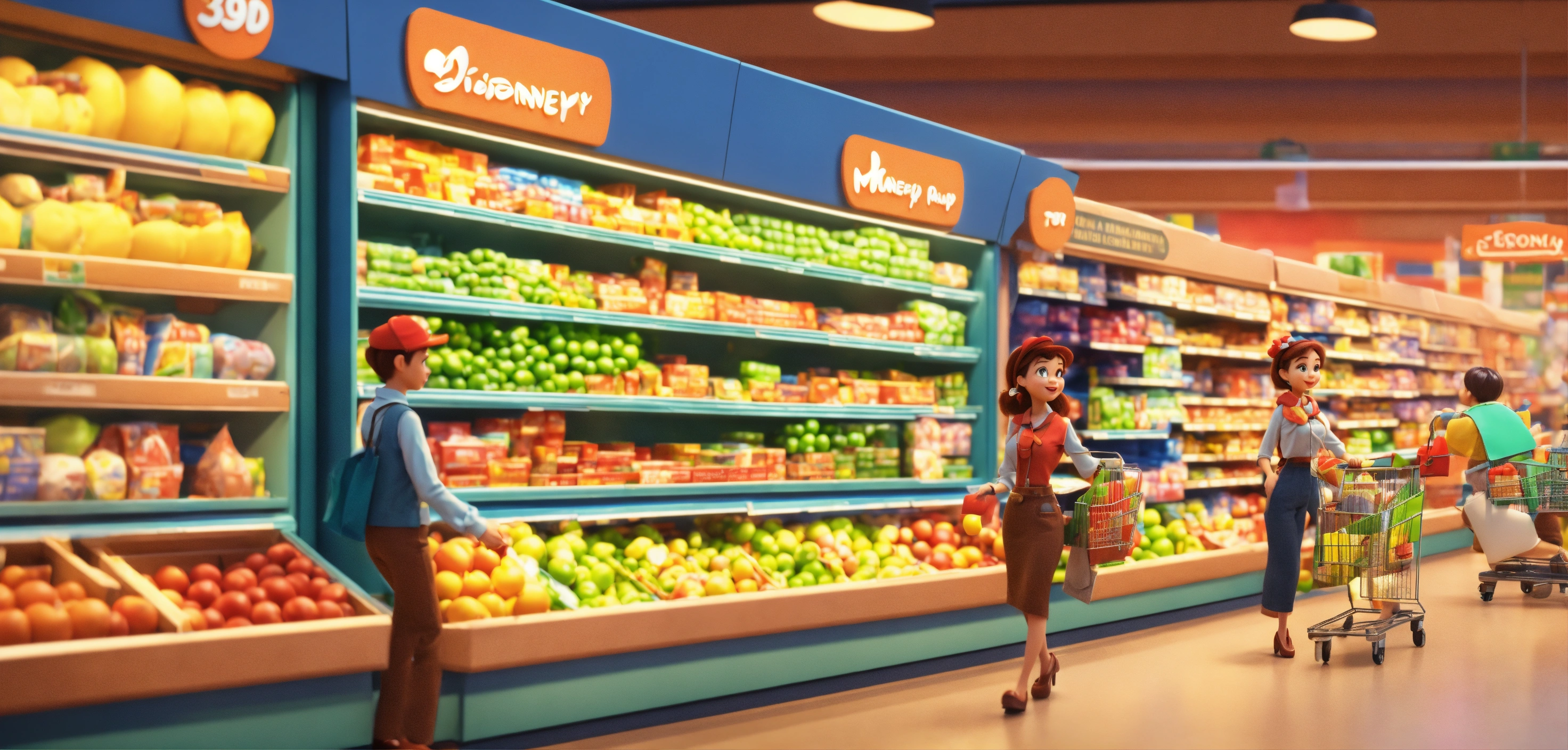 Lexica - Cute cartoon people shopping in supermarket scene from disney ...