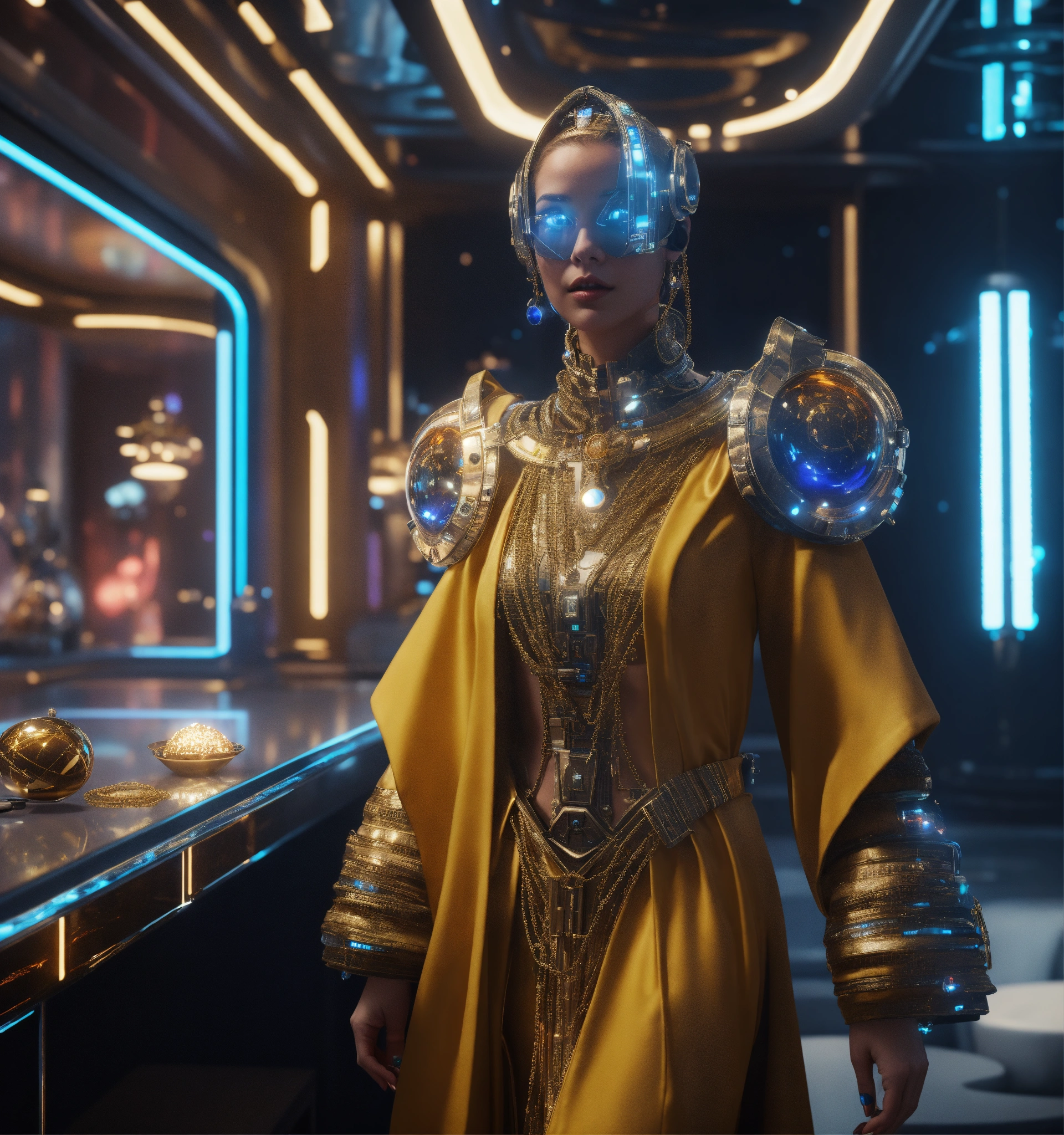 Lexica - Zoom out from an alluring humanoid wearing a fancy space robe ...