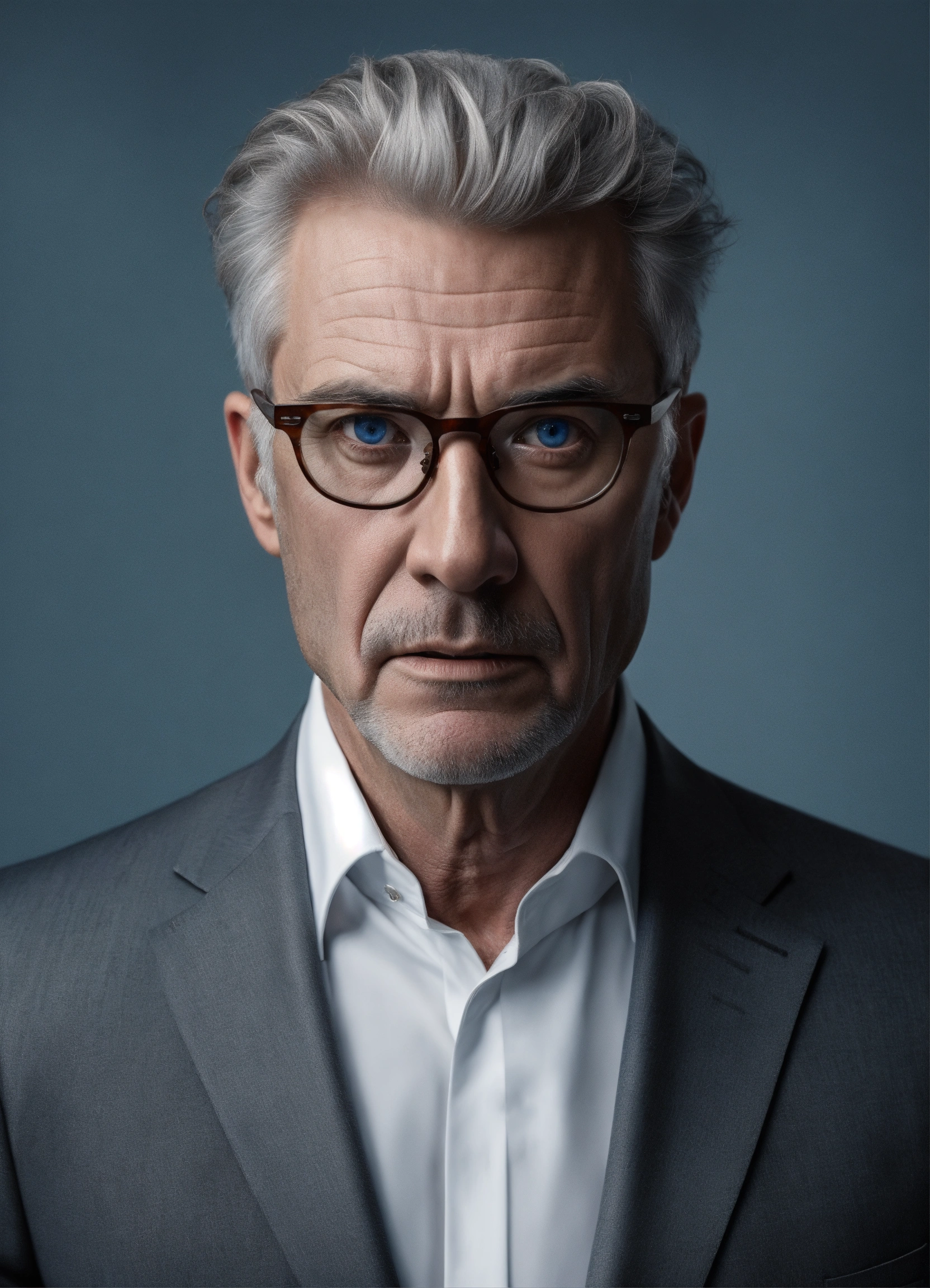 Lexica - A portrait of 50 years old man with dark blue eyes, with ...