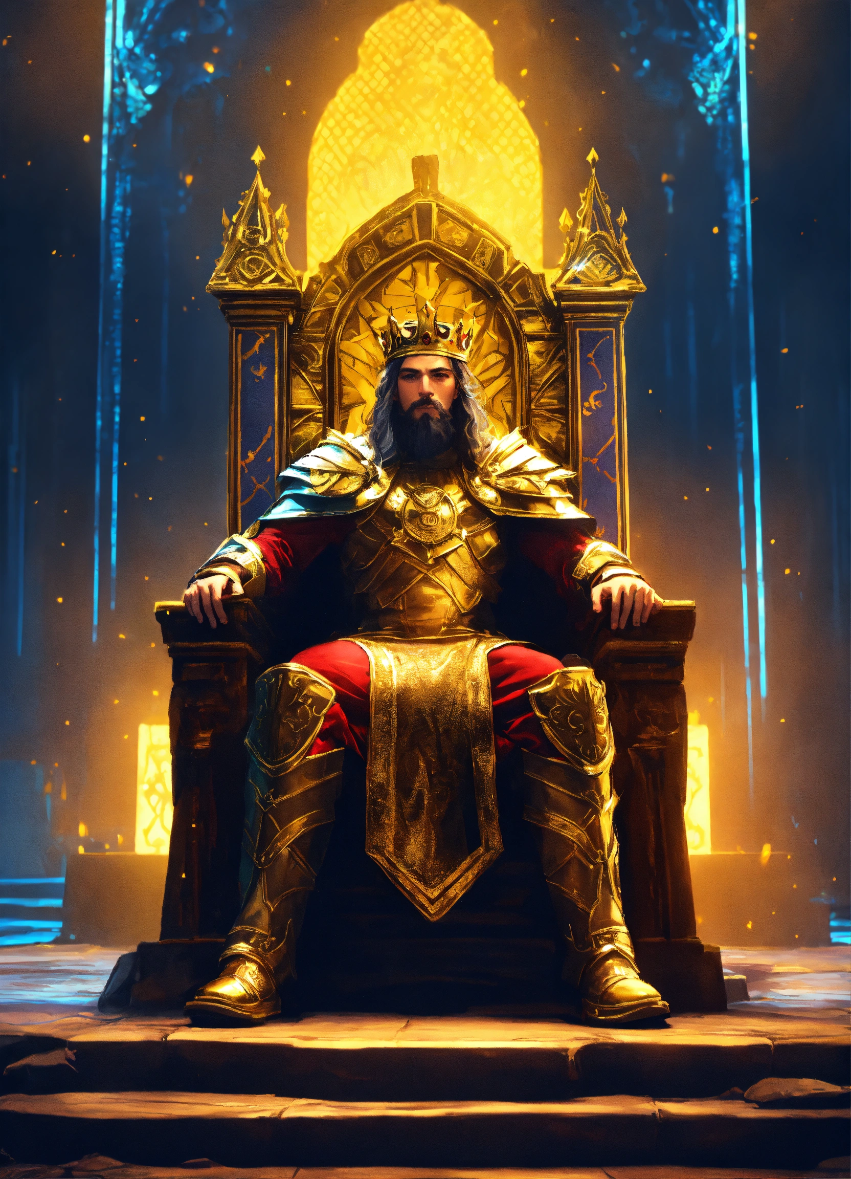 Lexica - Powerful king on the throne with glow background video game ...