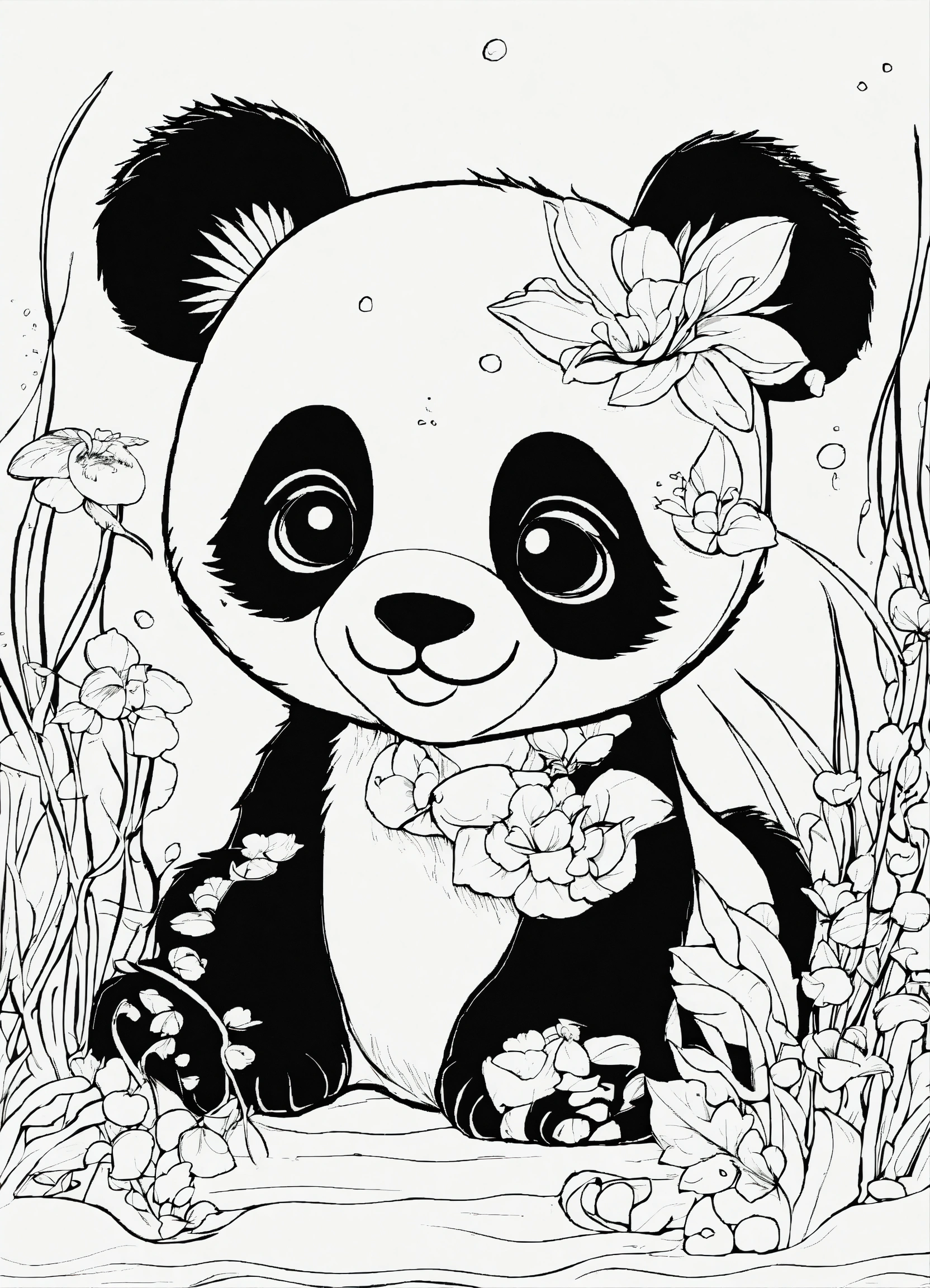 Lexica - Adorable baby girl panda underwater coloring page, solid white ...