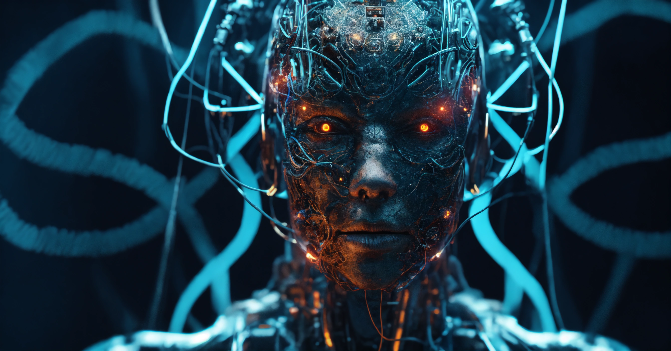 Lexica - Evil demonic AI god with wires connecting to many human brains ...