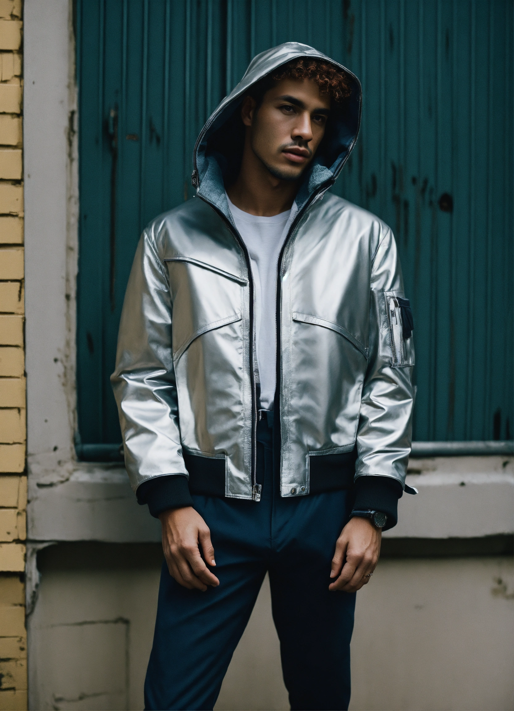 Lexica - Jacket, futurist, mechanic, silver, shot on Leica, fashion ...