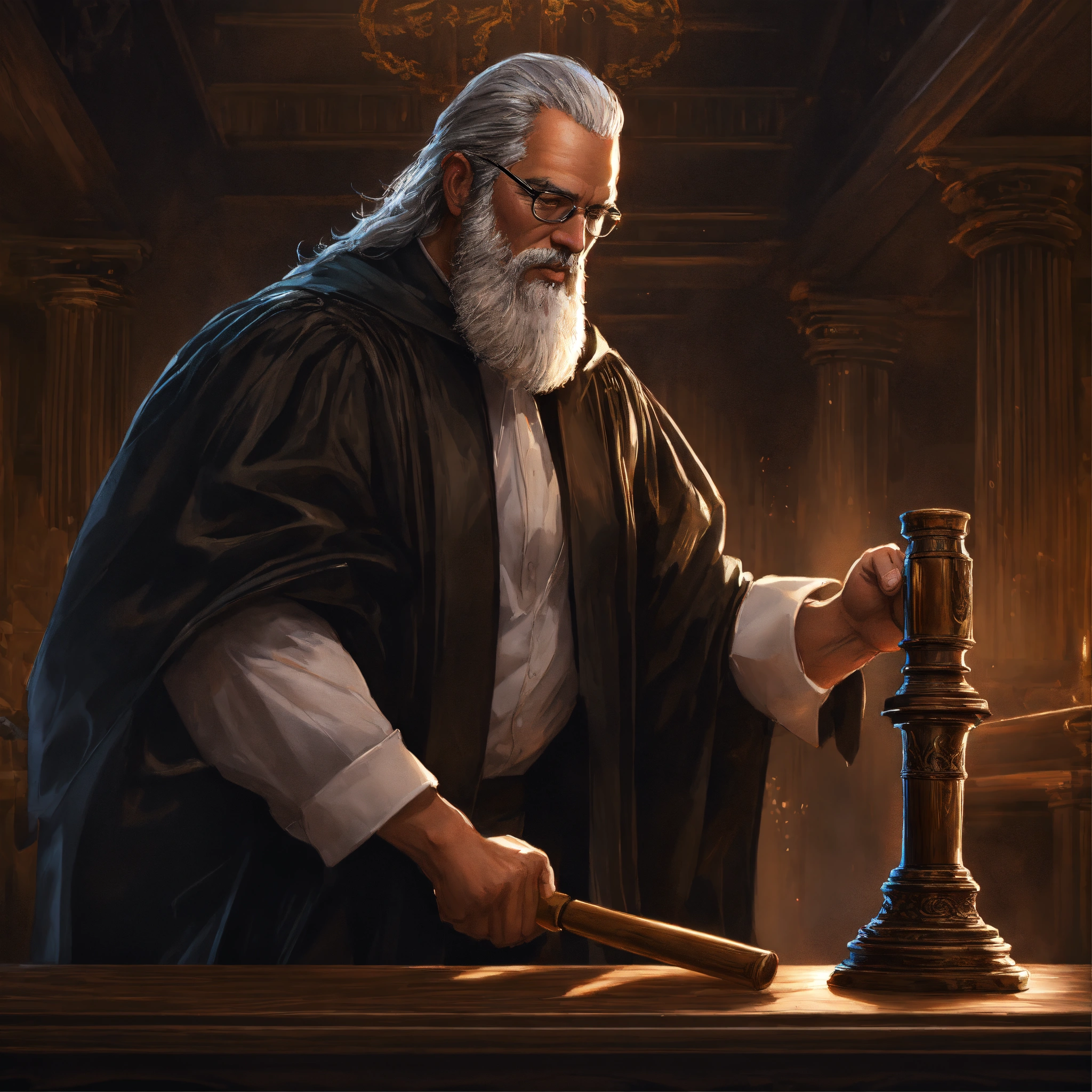 Lexica - Portrait painting of a judge banging the wooden hammer, dark ...