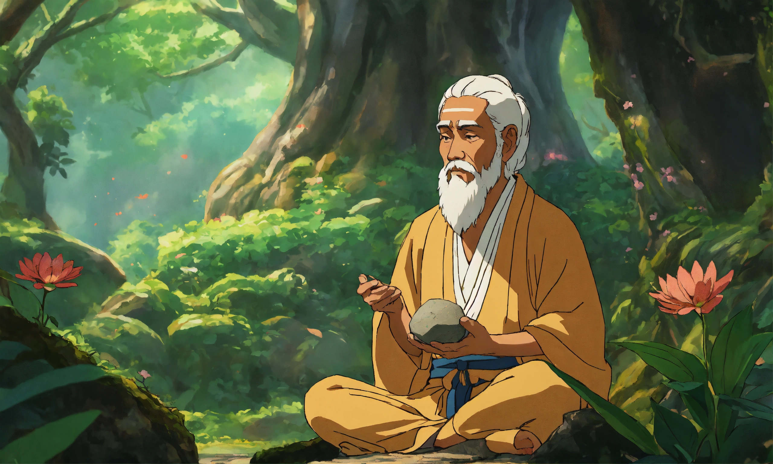 Lexica - Japanese Miyazaki Hayao style art of an Indian Indian zen ...