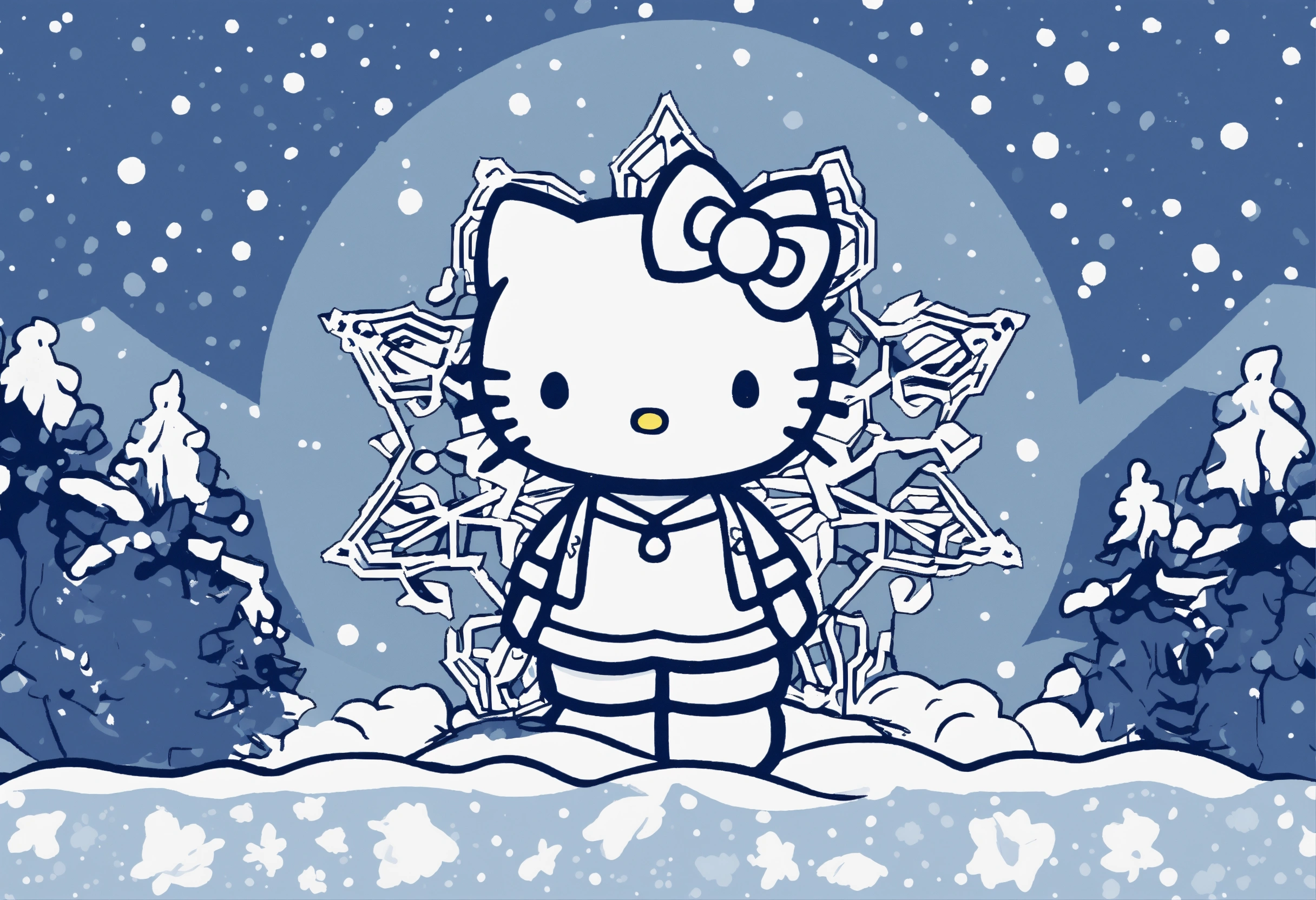 Lexica - Single line art of hello kitty inside a snowflake