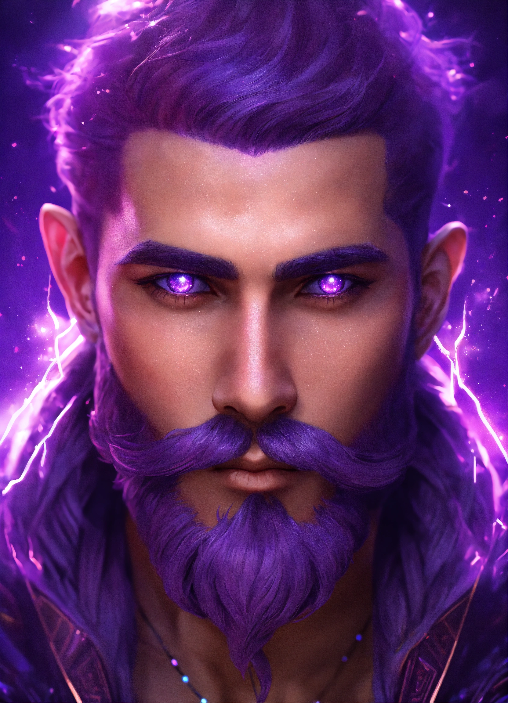 Lexica - "magical trickster god", purple energy bolts, purple sparkles ...