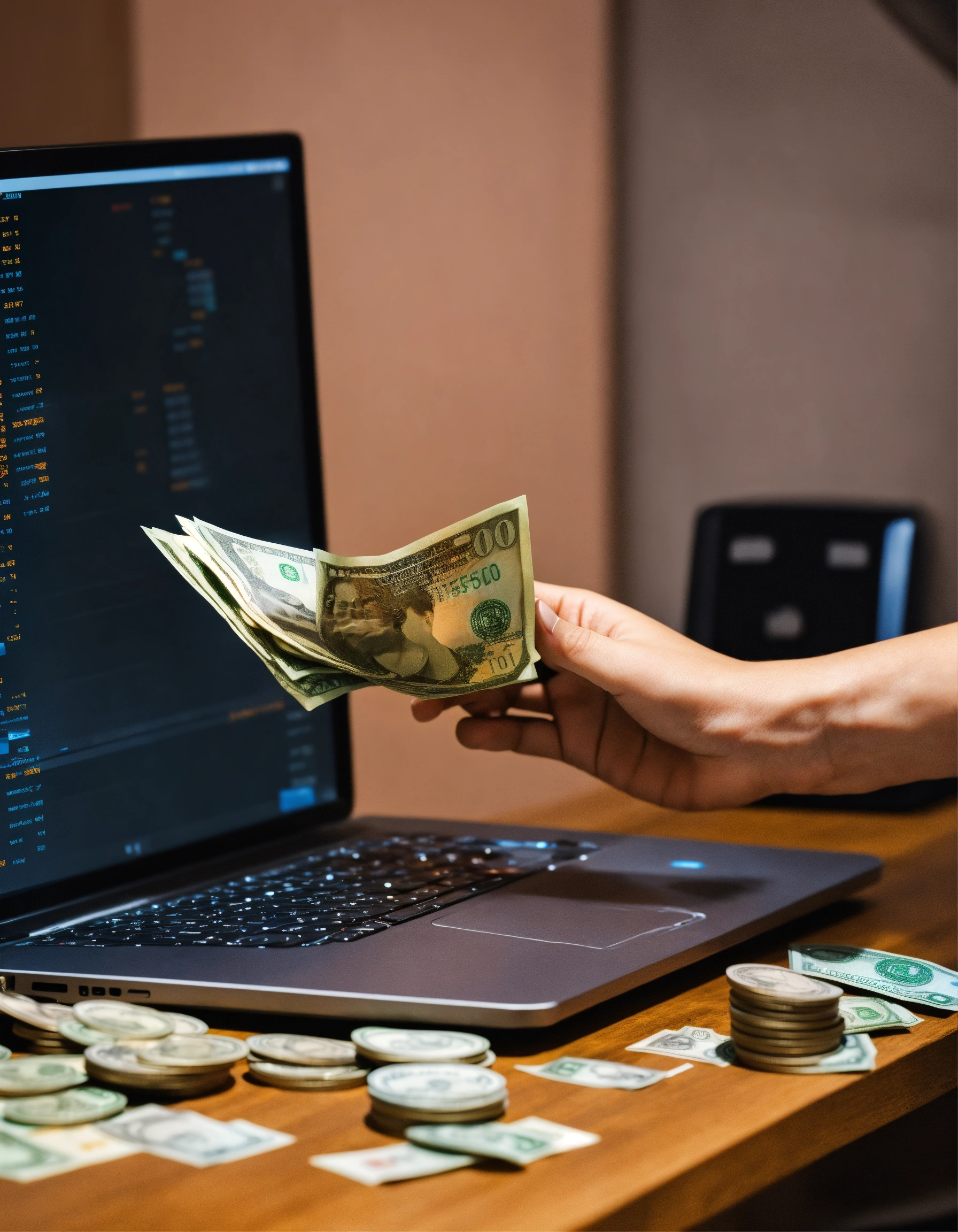 Lexica - A person with computer counting money and happy and with ...