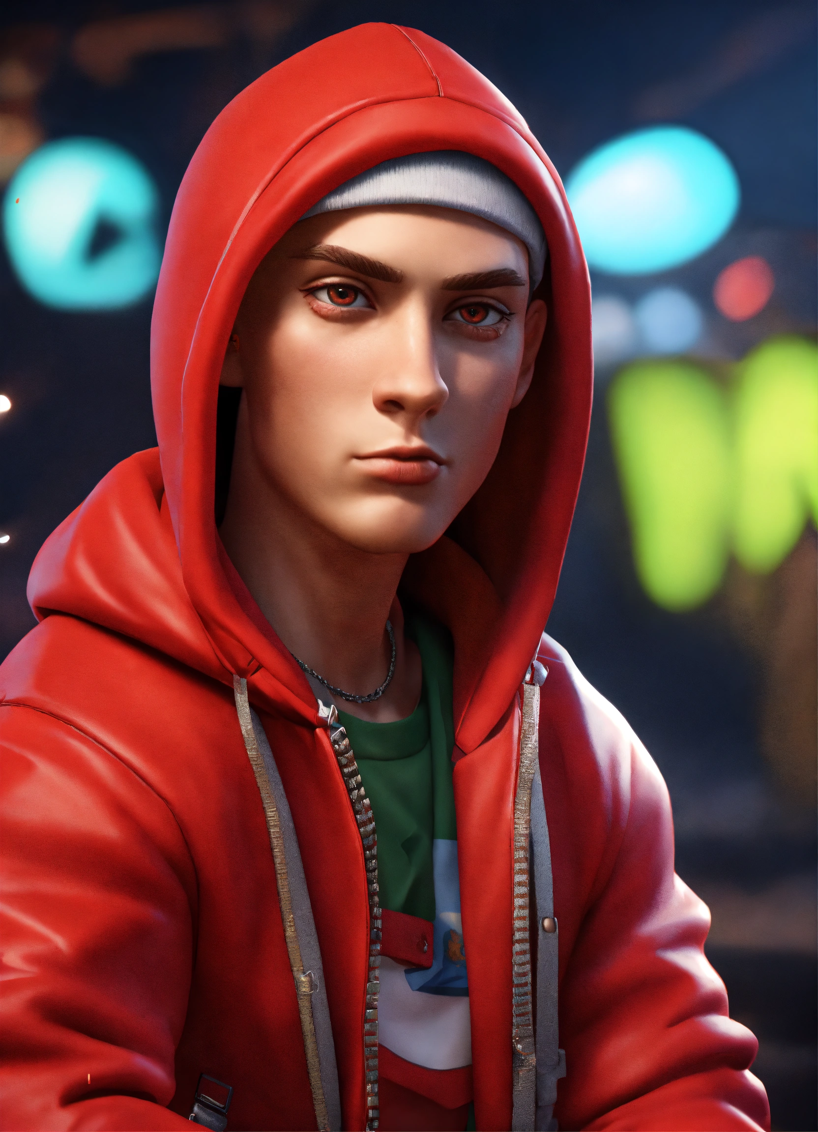 Lexica - Cartoon realistic Eminem rapper in red jacket, disney style ...