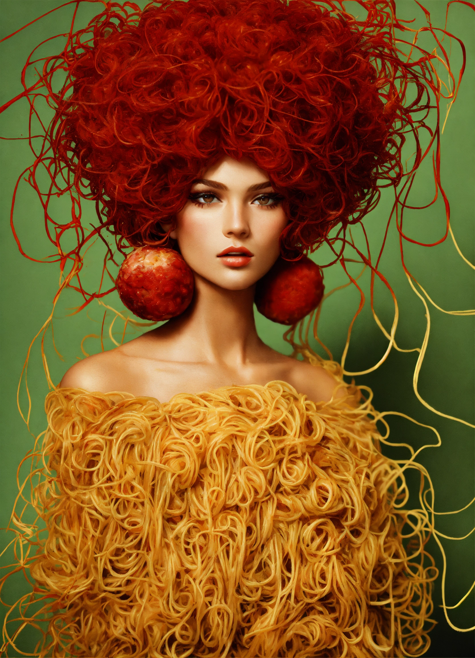 Lexica - Supermodel with spaghetti hair, meatball, cover of vogue