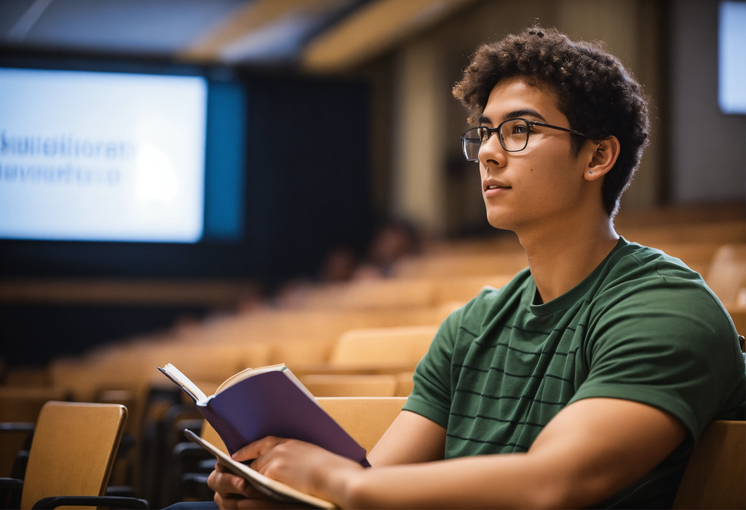 Lexica - A photograph of a student sitting in a large university ...