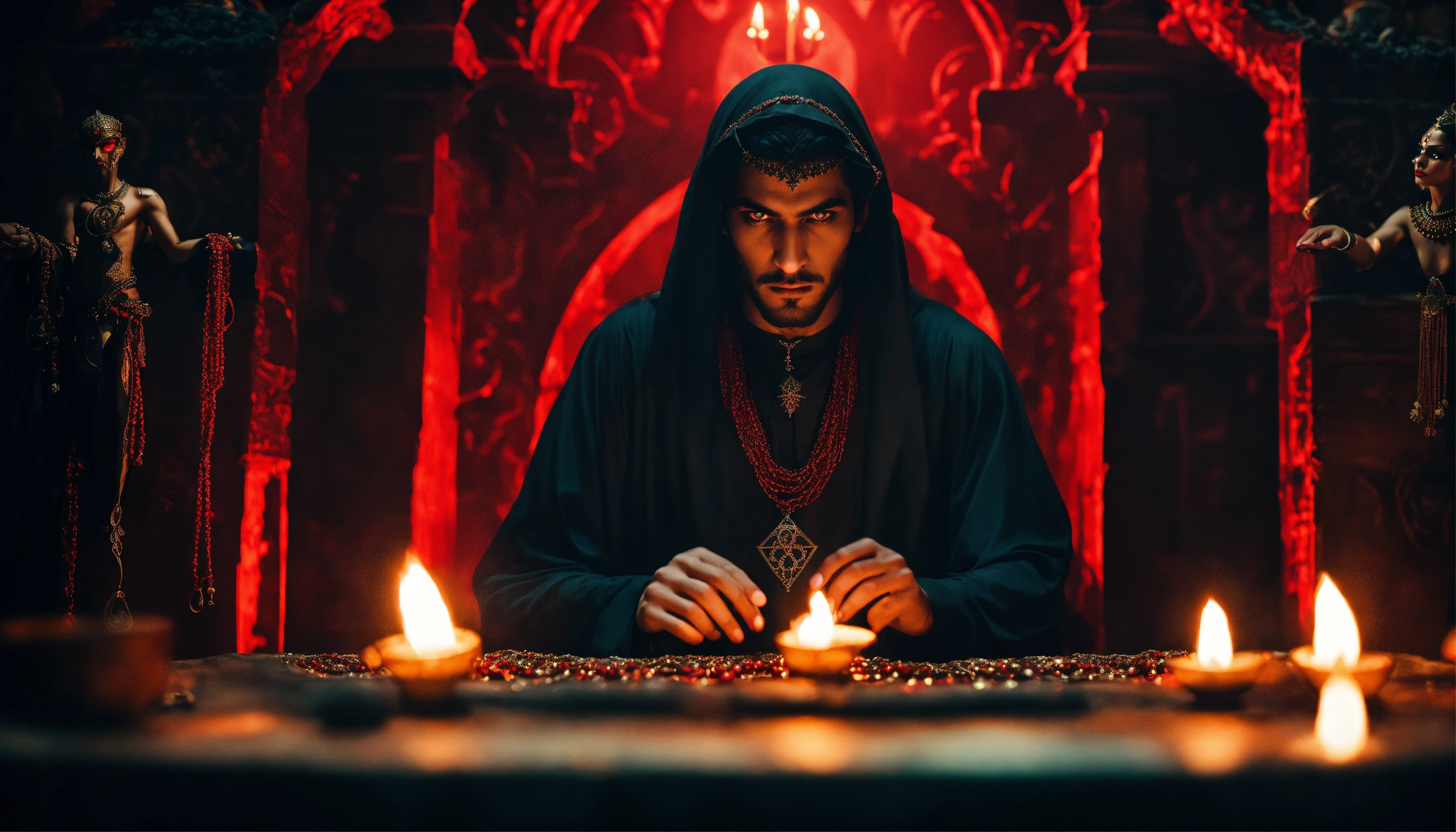Lexica - Sinister and dramatic portrait of a young handsome Arabic evil ...